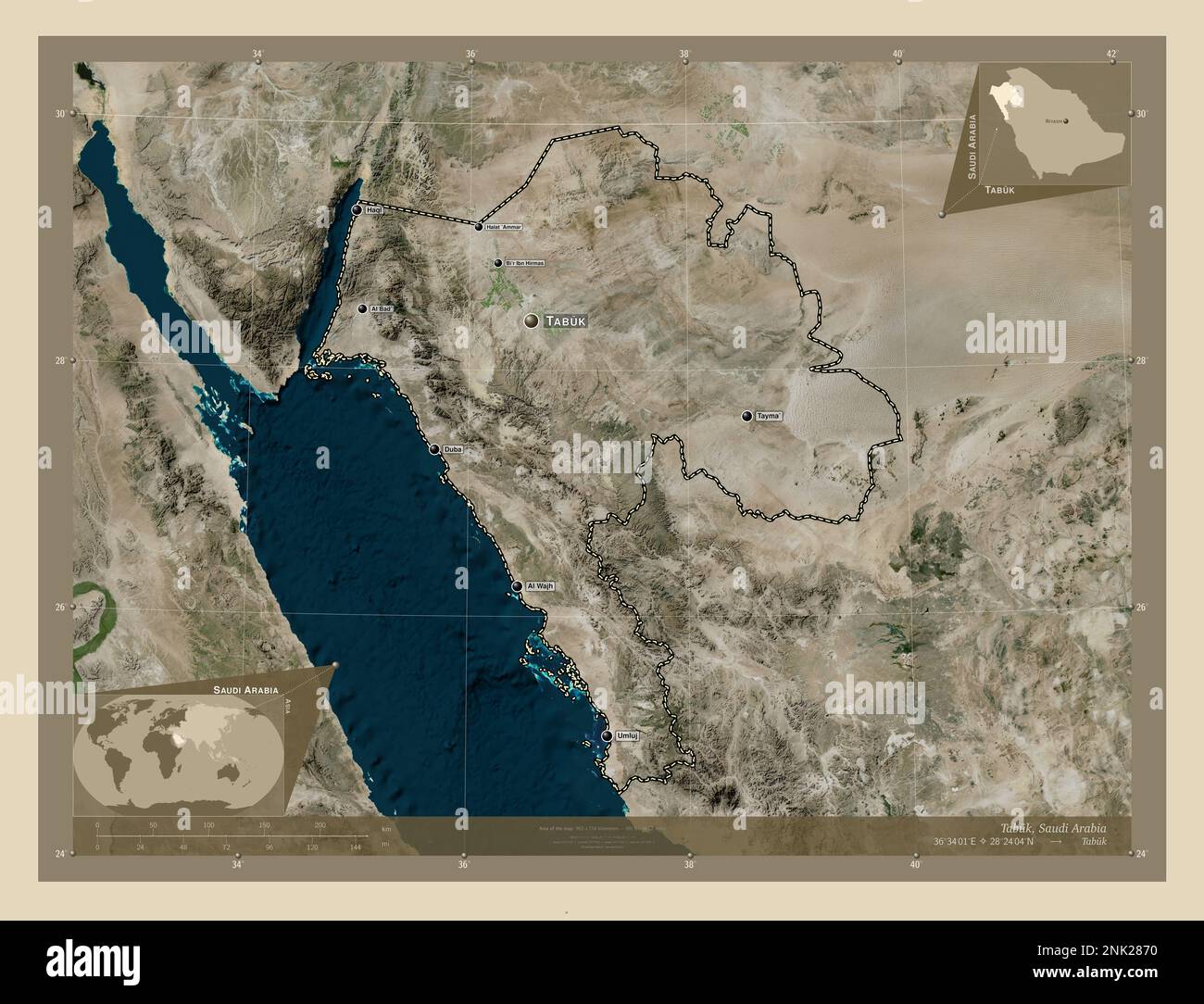 Tabuk, region of Saudi Arabia. High resolution satellite map. Locations ...