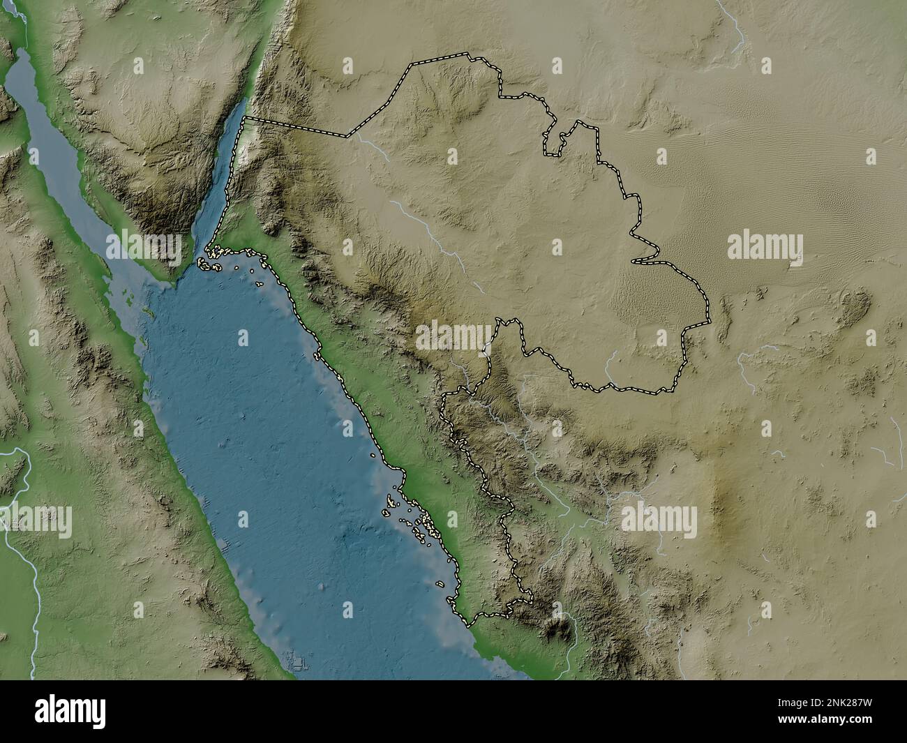 Tabuk, region of Saudi Arabia. Elevation map colored in wiki style with ...