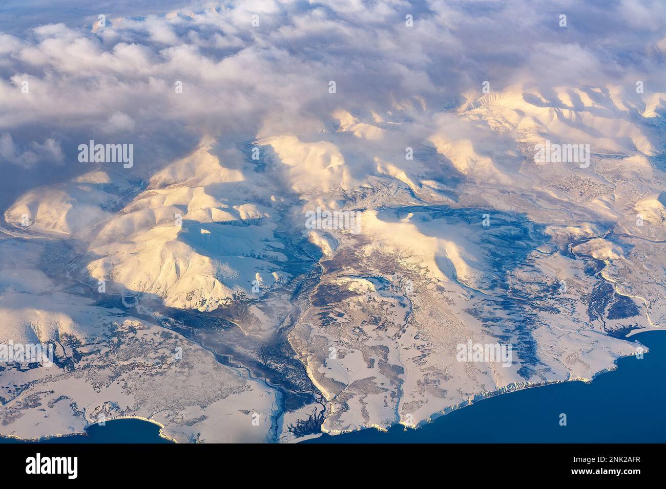 Aerial view of frozen mountains and rivers in the North Pole Stock ...