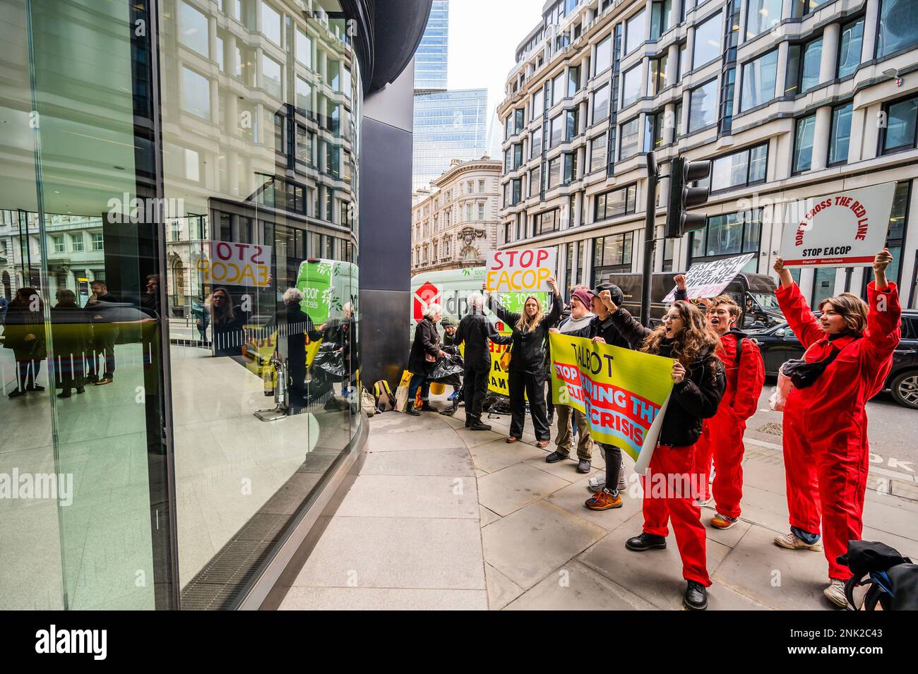 London, UK. 23rd Feb, 2023. The protesters visit two insurance ...
