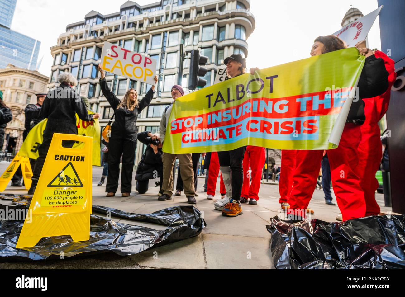 London, UK. 23rd Feb, 2023. The protesters visit two insurance ...