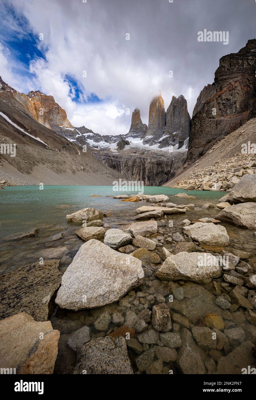A hike to The Base of the Towers, Torres del Paine, Chile Stock Photo ...