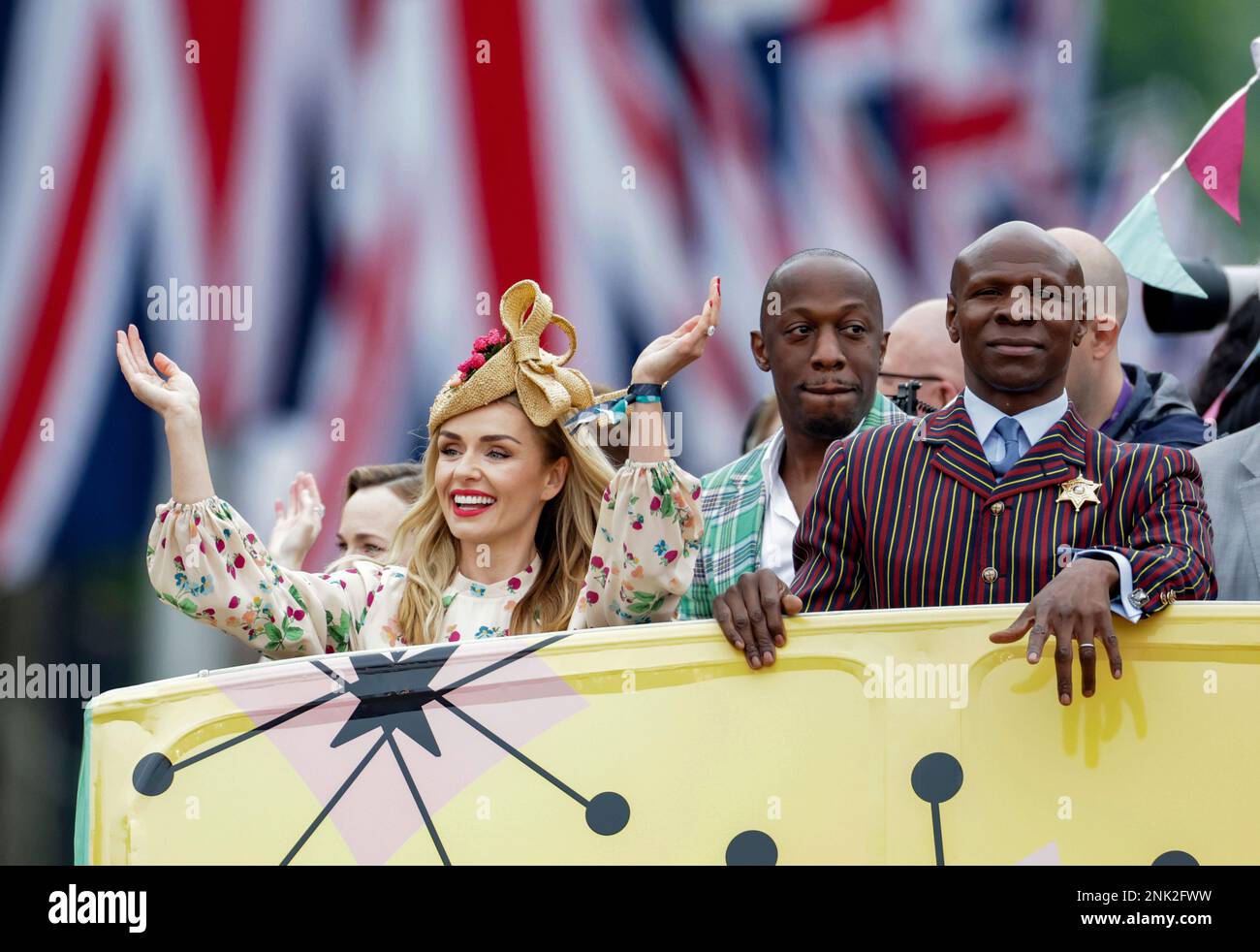 Catherine Jenkins, Giles Terera and Chris Eubank ride a bus along the ...
