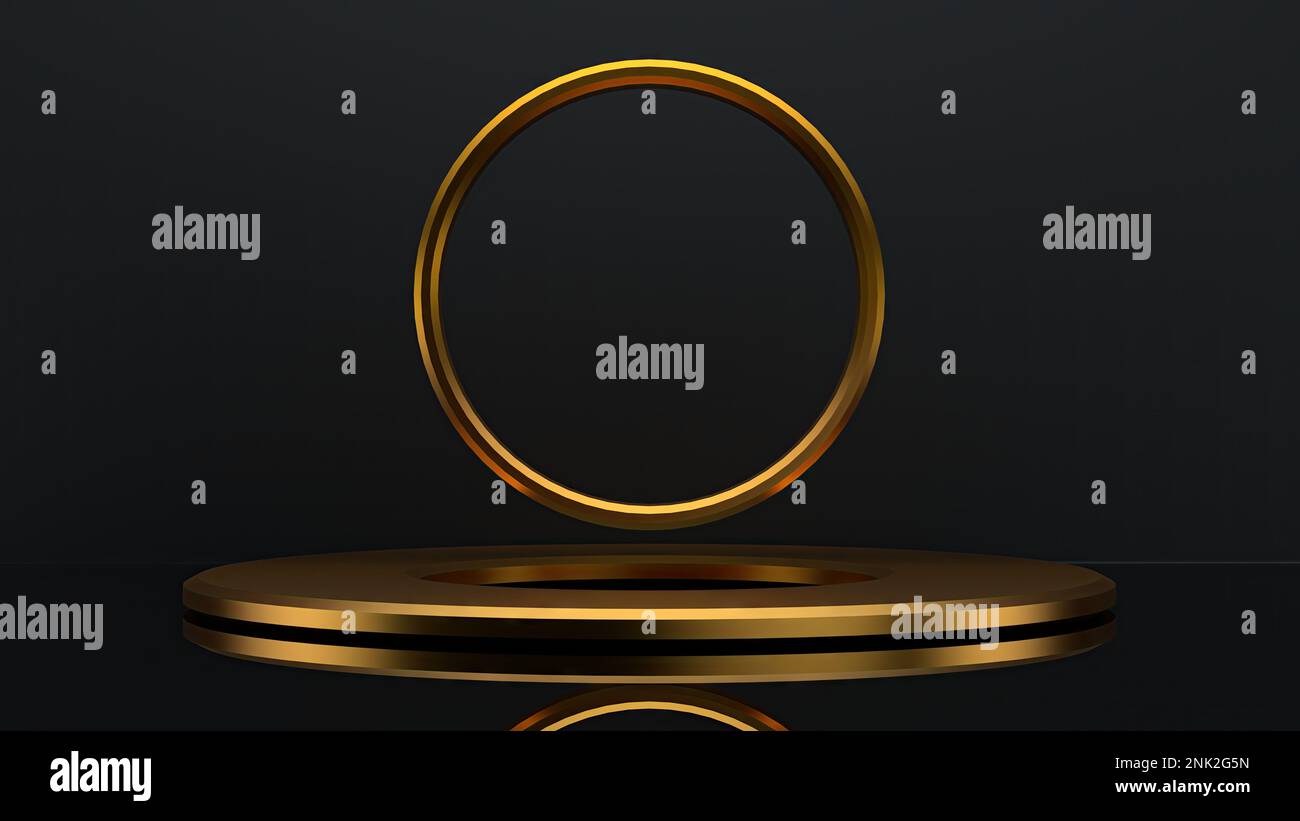 Gold and black ring and cylinder stage abstract, dramatic, modern and ...