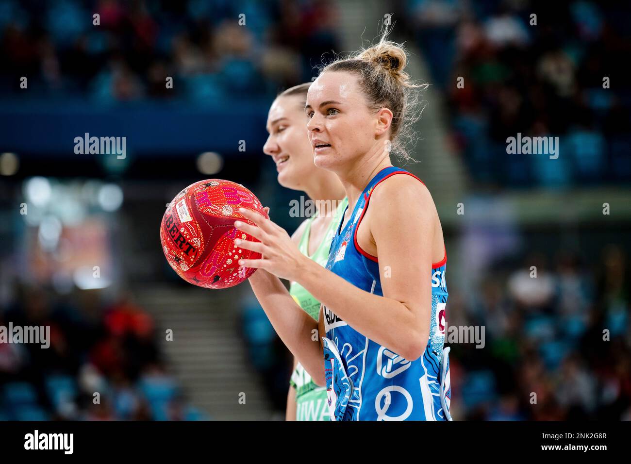 SYDNEY, AUSTRALIA - JUNE 05: Kelly Singleton of the NSW Swifts holds ...