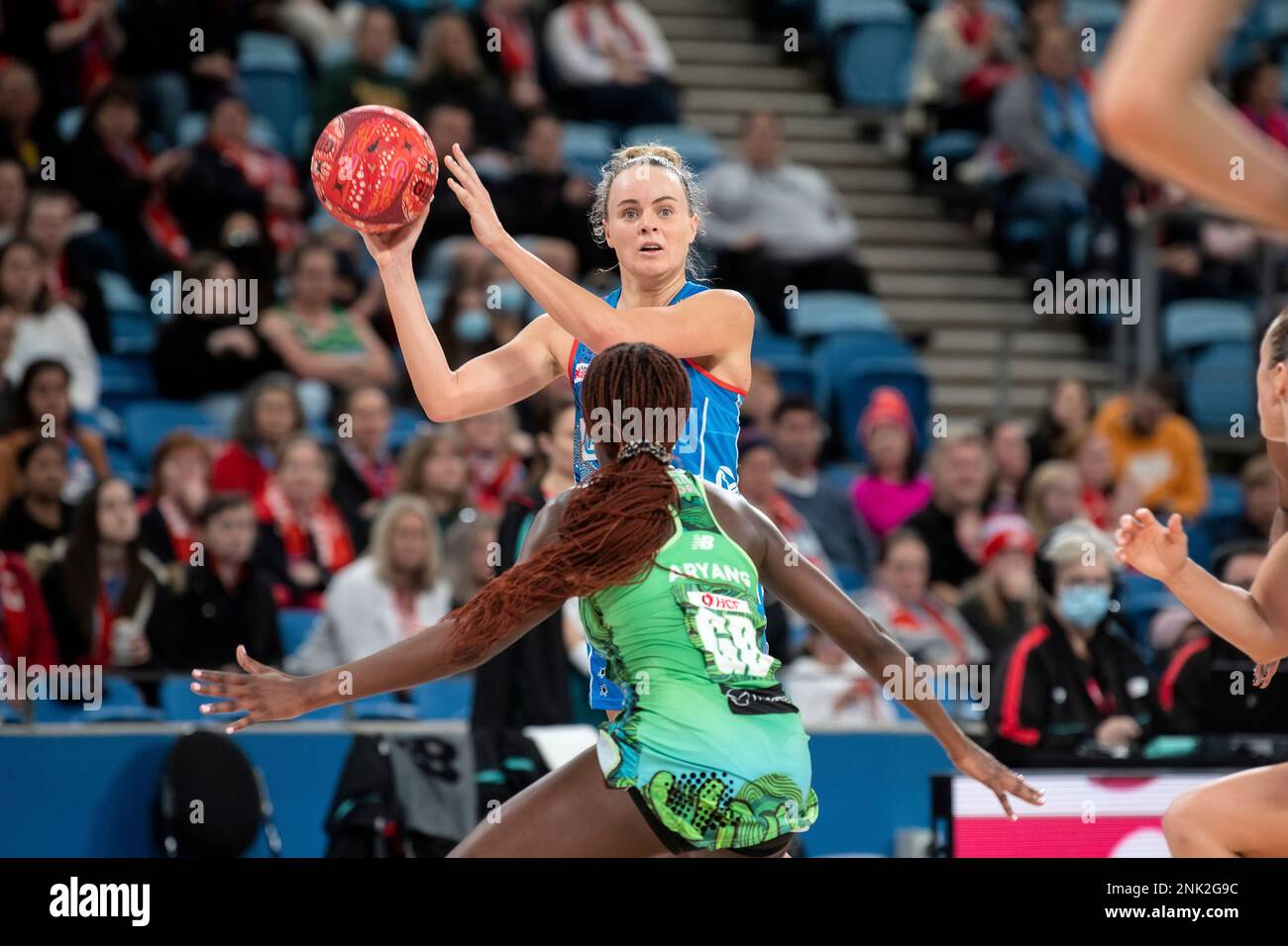 SYDNEY, AUSTRALIA - JUNE 05: Kelly Singleton of the NSW Swifts looks to ...