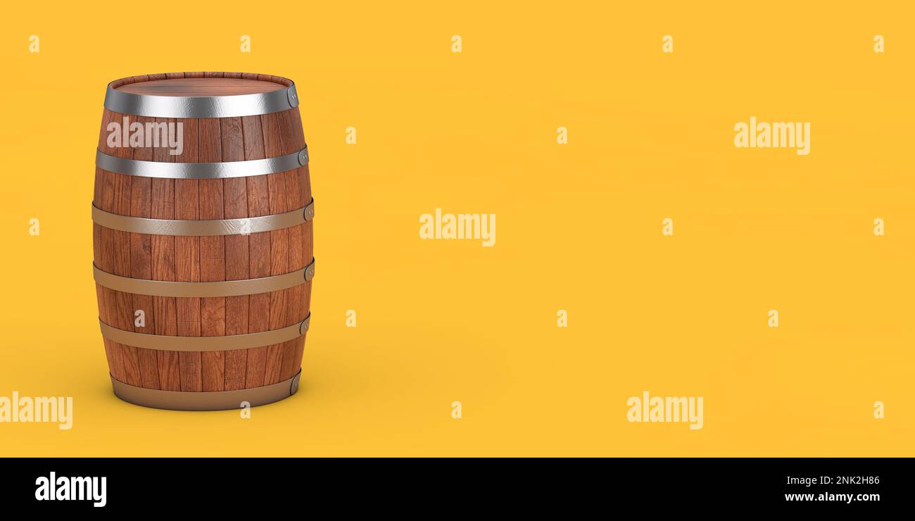 Wooden Oak Barrel on a yellow background. 3d Rendering Stock Photo - Alamy
