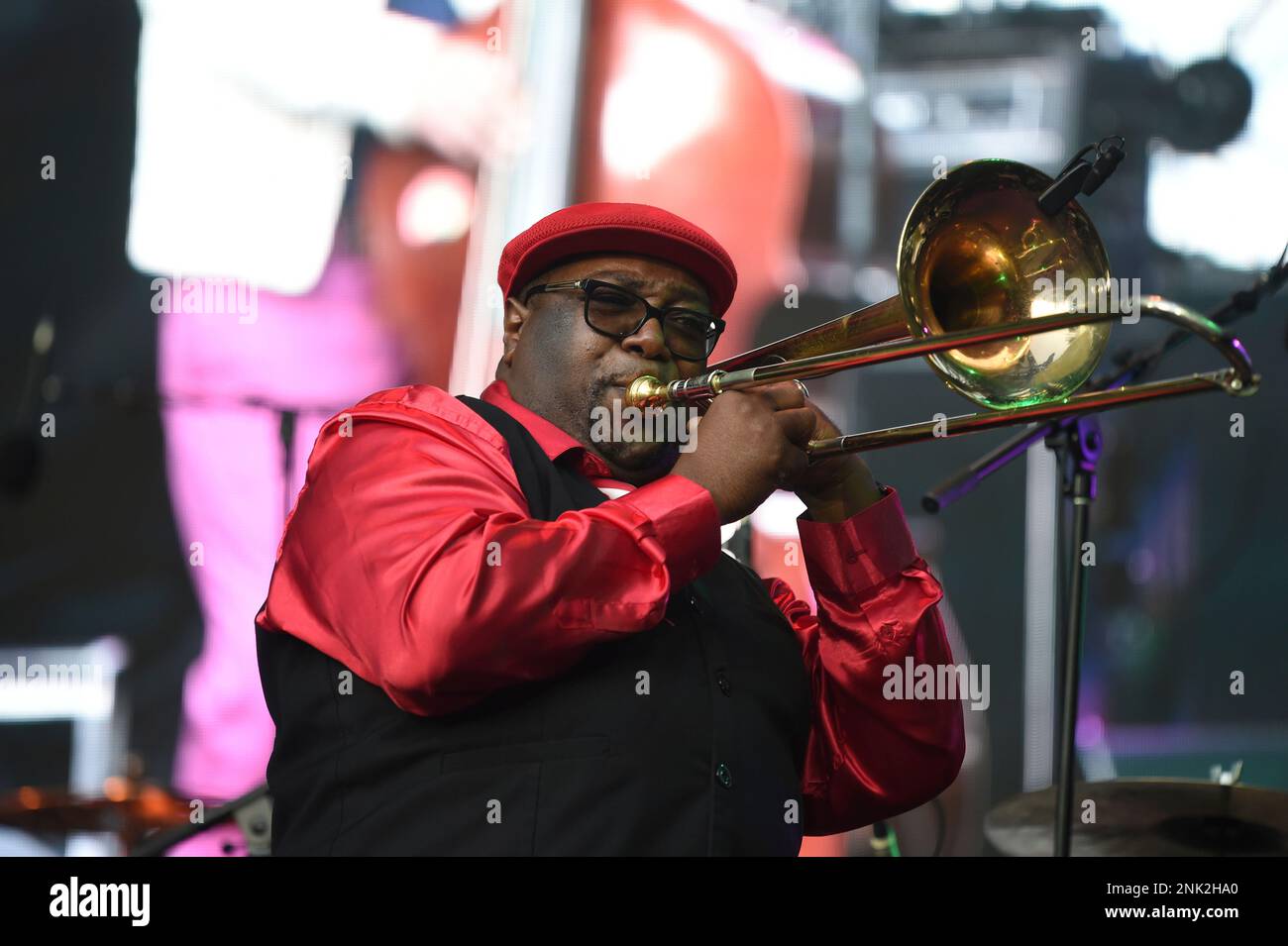 ANAHEIM, CA - JUNE 04: Trombonist Ronell Johnson of the Preservation ...