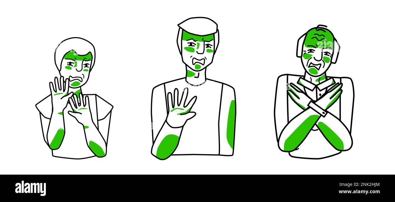 Disgust emotion male set. Young, adult and old men with a disgusted ...