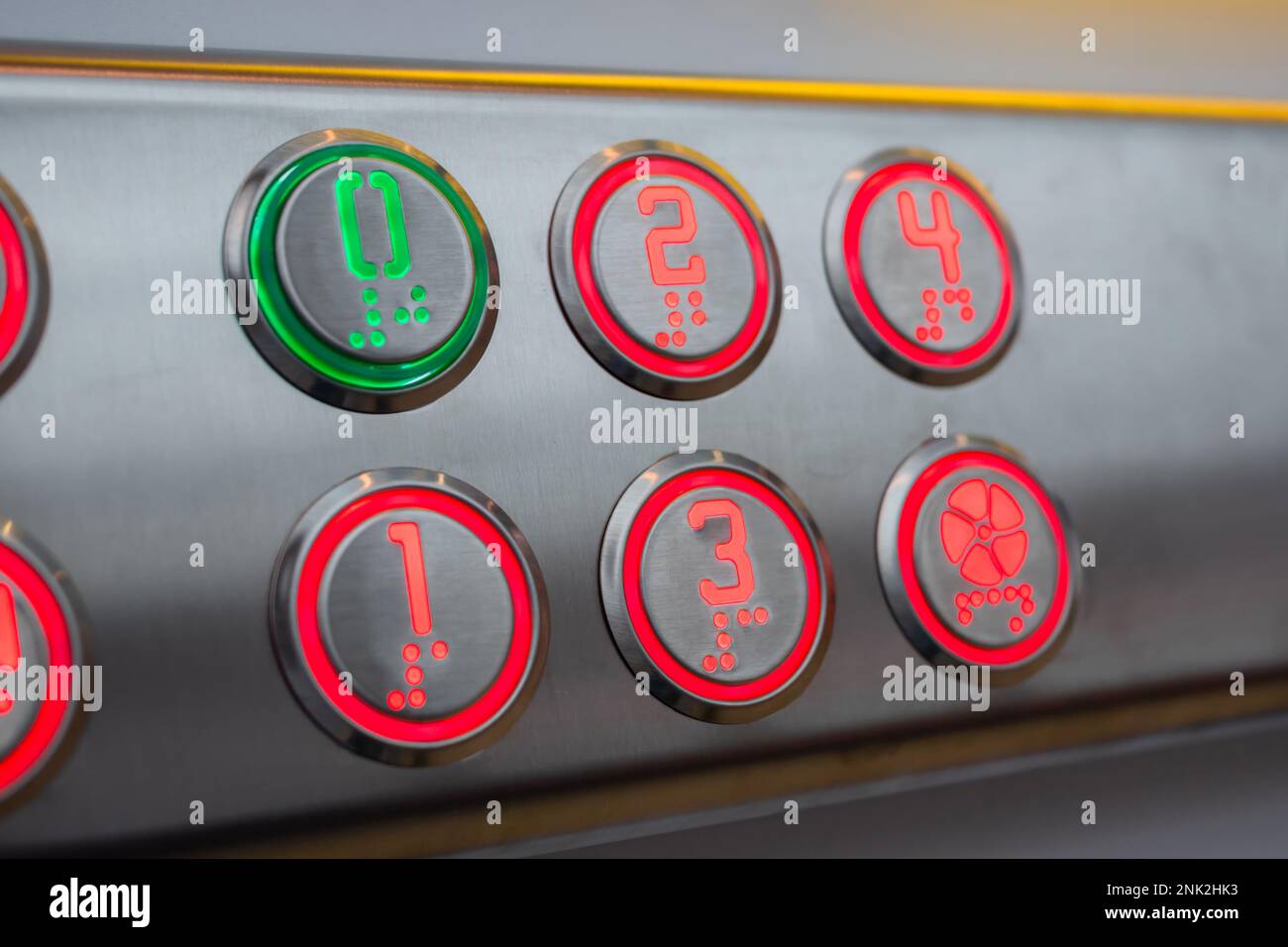 Elevator floor buttons on lift control panel at mall, hotel or business ...