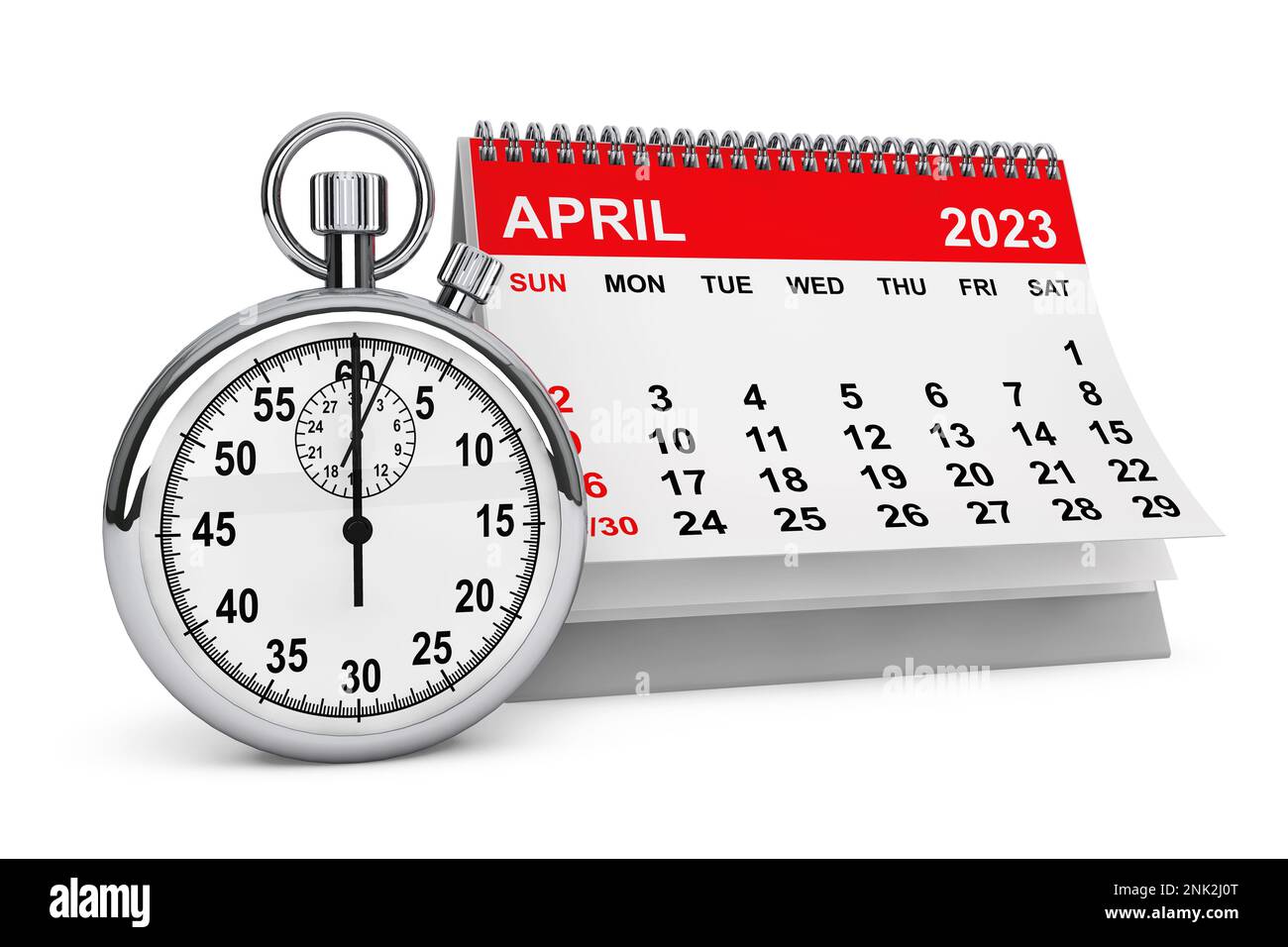 2023 Year April Calendar with Stopwatch on a white background. 3d ...