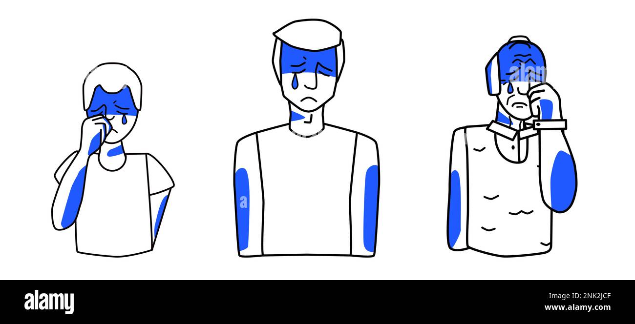 Sad Male Set Young Adult And Old Men With Sadness Emotion Of