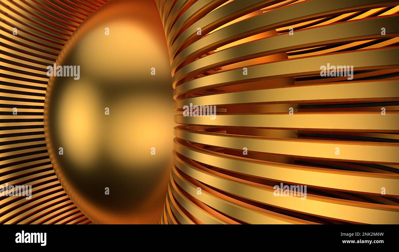 Gold and black metal donuts and spherical side shots Abstract, dramatic ...