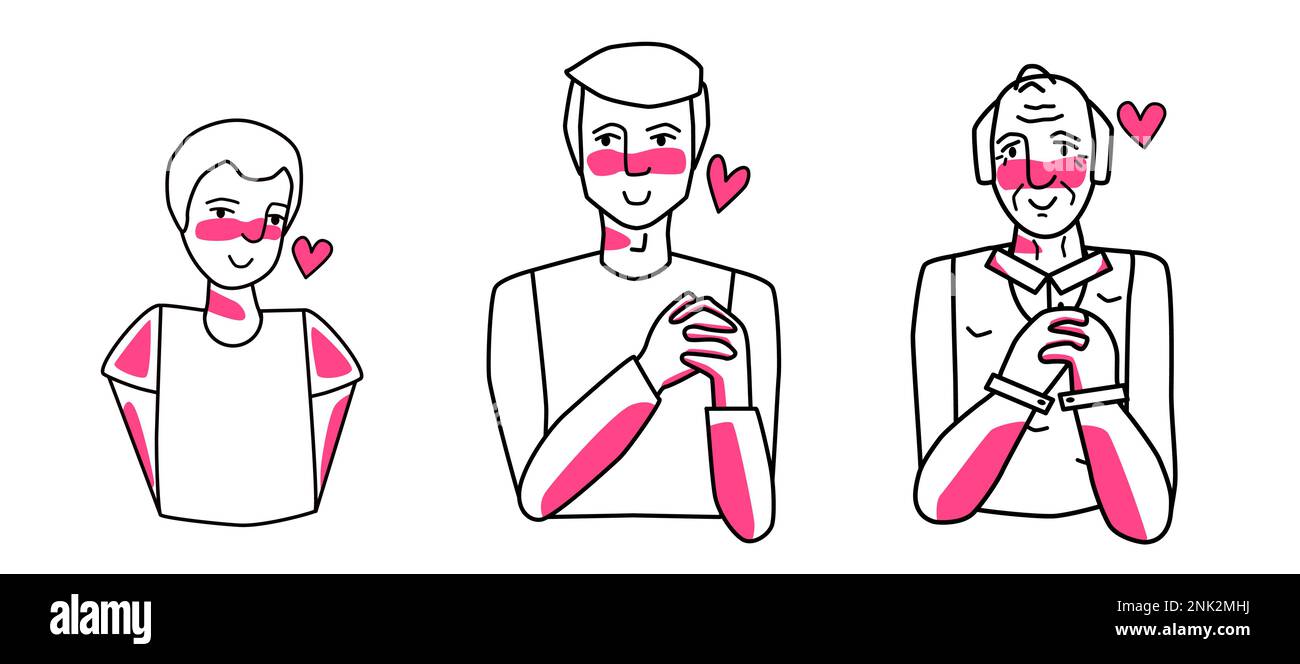 Male in love set. Collection of beloved young, adult and old men with ...