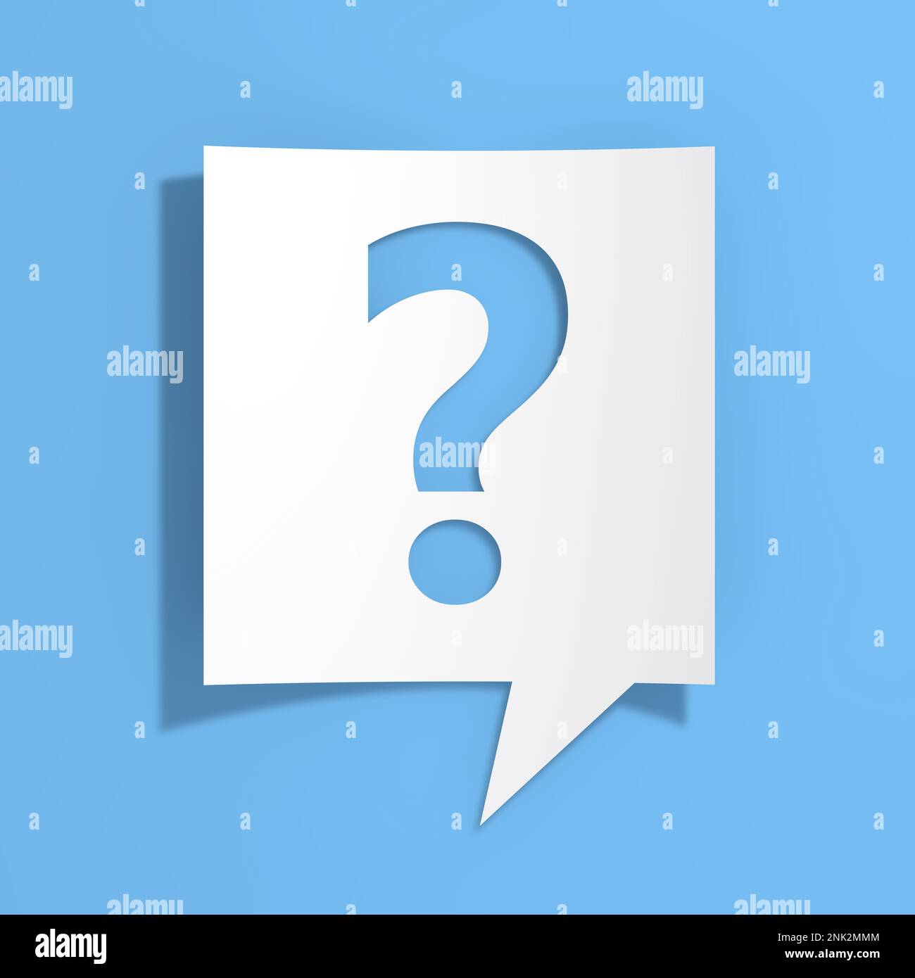 FAQ, Information, Question Mark on Cutout White Paper Speech Bubble on blue background. 3d ...