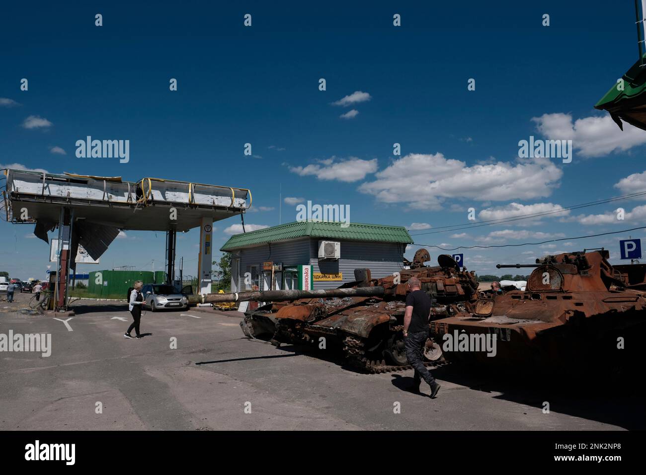 Burnt tanks are seen in Skybyn, Kyiv Oblast on June 3, 2022, marking ...