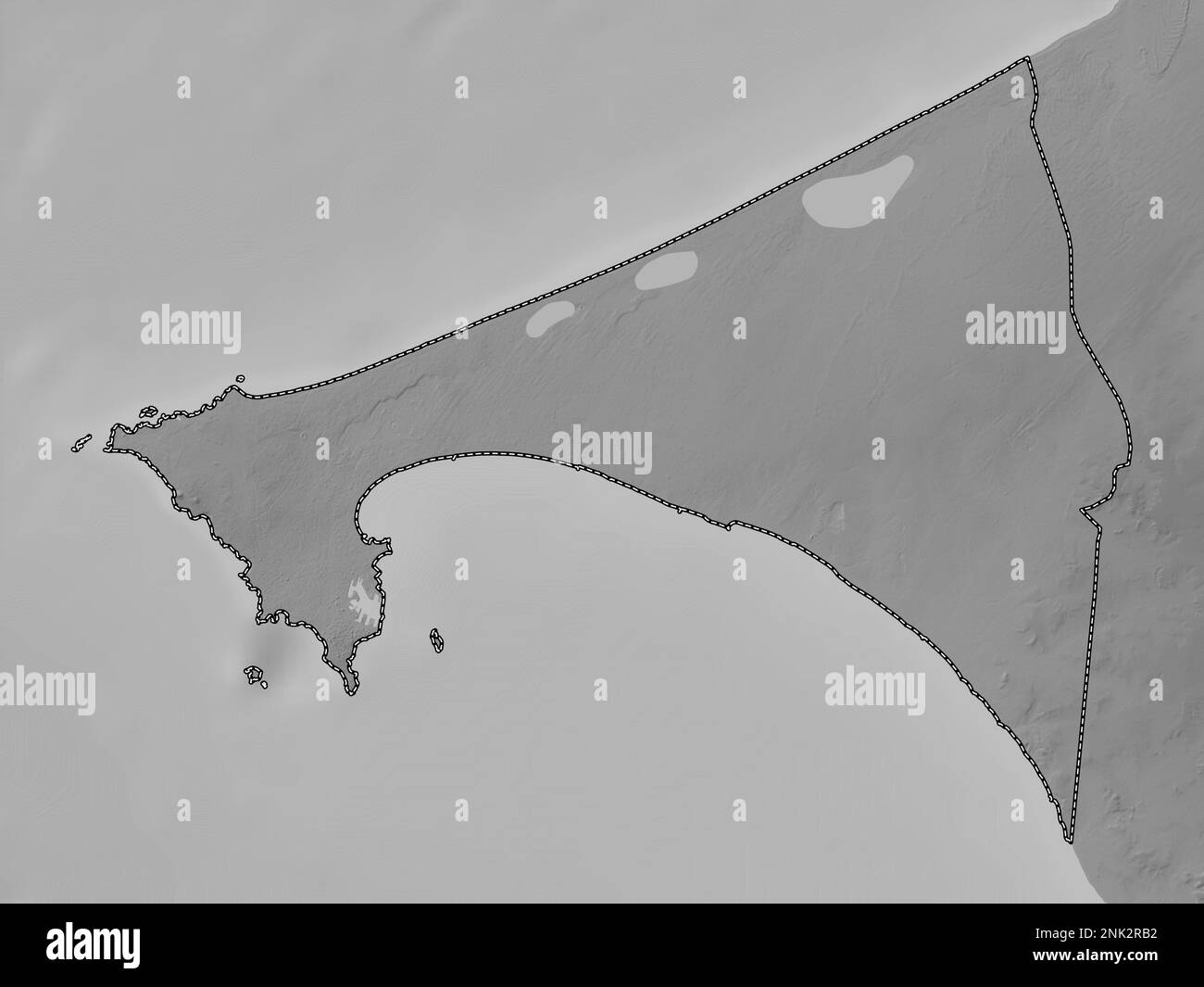 Dakar, region of Senegal. Grayscale elevation map with lakes and rivers ...