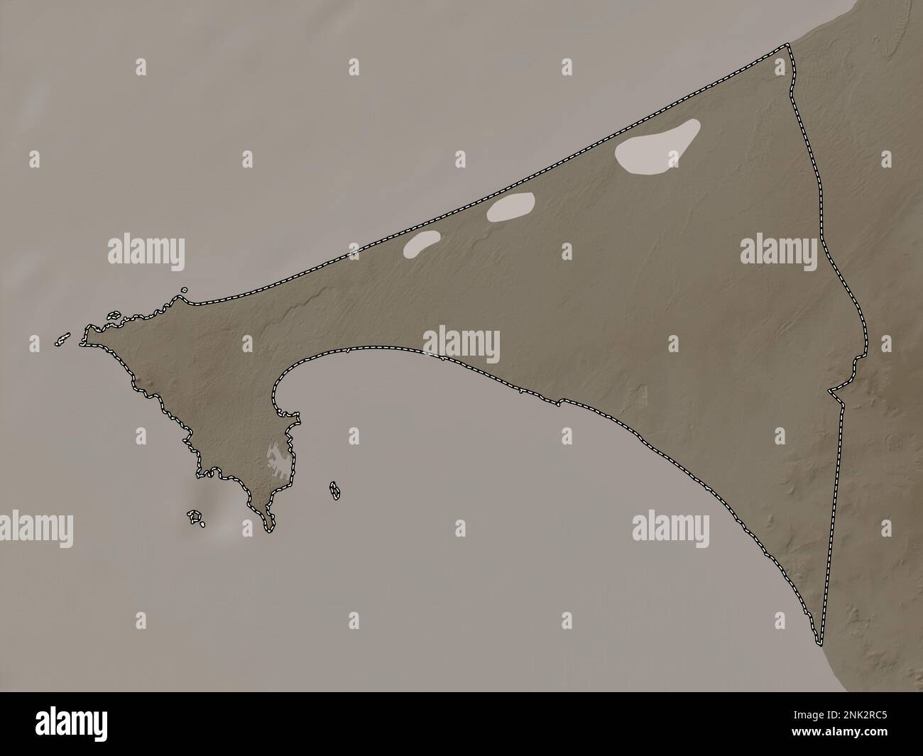 Dakar, region of Senegal. Elevation map colored in sepia tones with ...