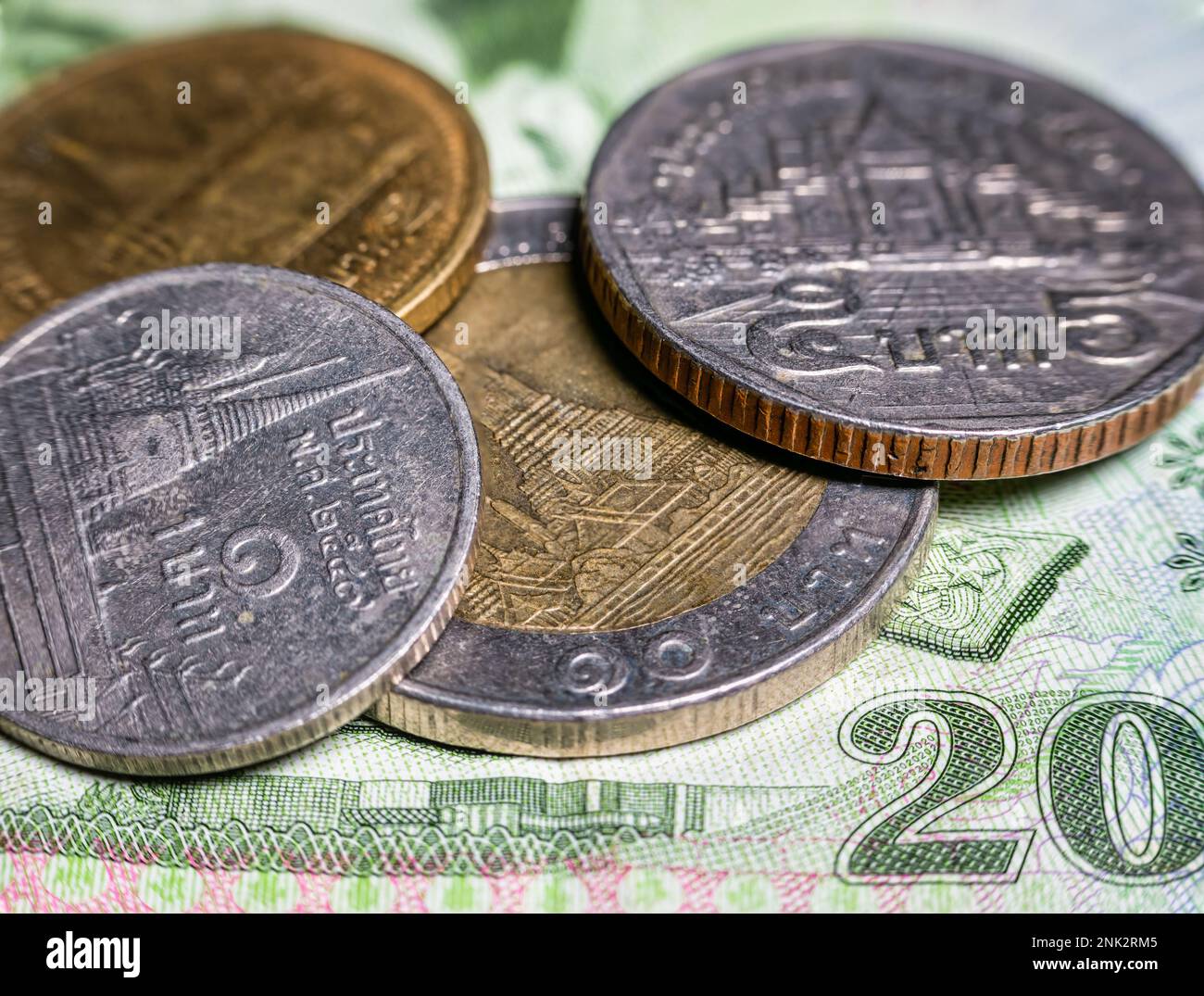 Macro detail with Thai Baht coins. the baht is the official currency of ...