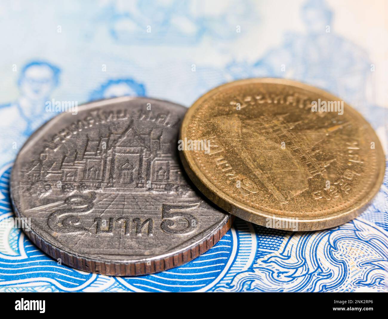 Macro detail with Thai Baht coins. the baht is the official currency of ...