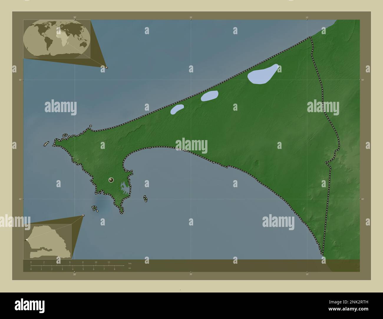 Dakar, region of Senegal. Elevation map colored in wiki style with ...