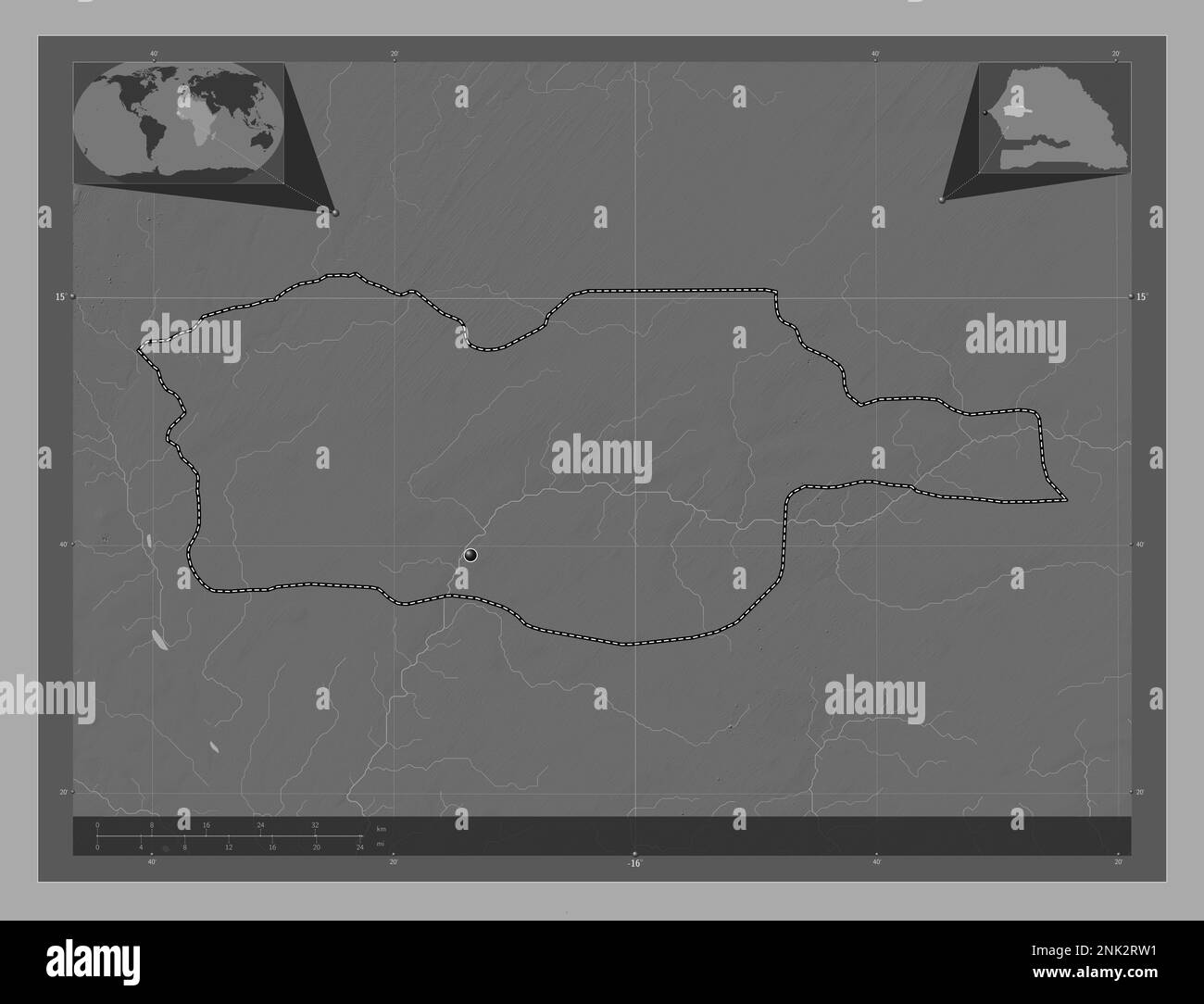 Diourbel, region of Senegal. Bilevel elevation map with lakes and ...