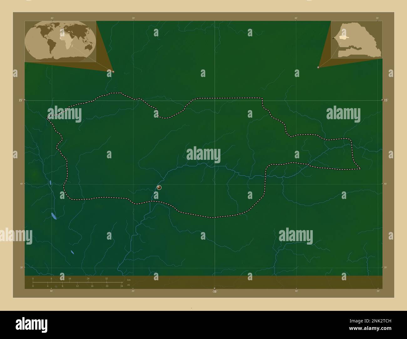 Diourbel, region of Senegal. Colored elevation map with lakes and ...