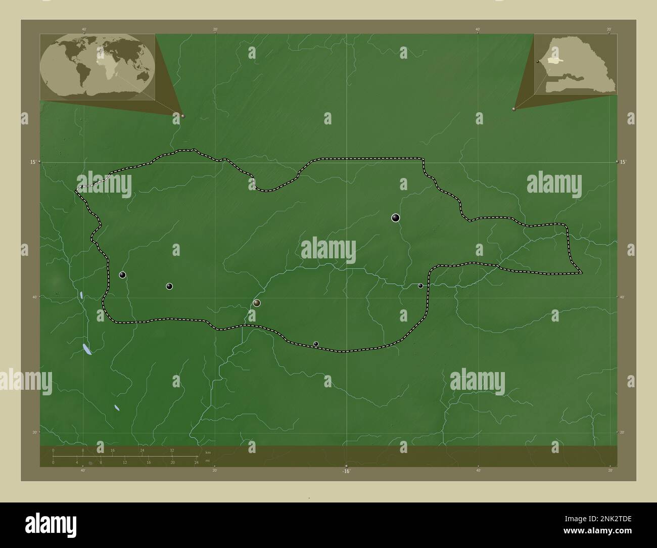 Diourbel, region of Senegal. Elevation map colored in wiki style with ...