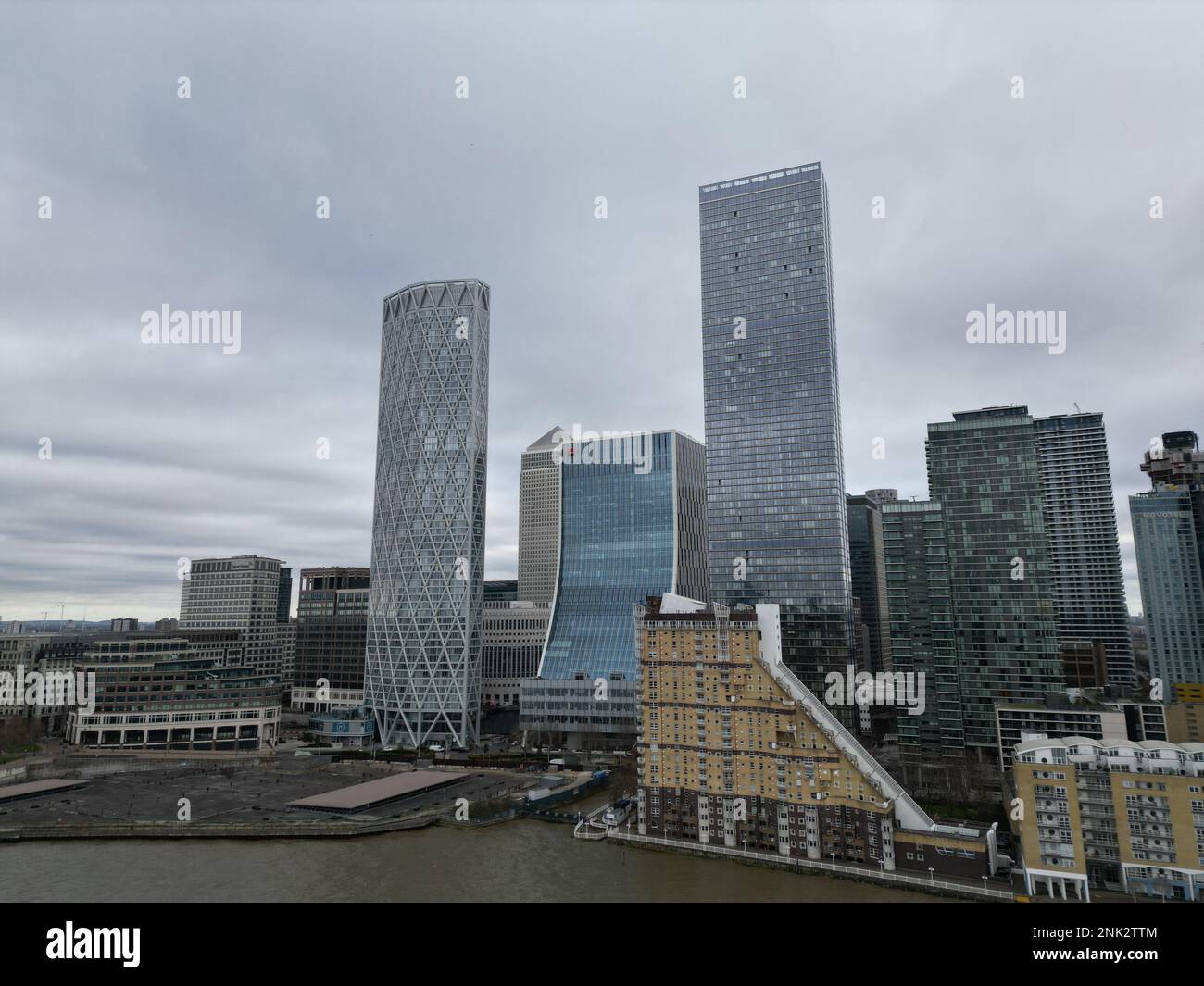 Riverside appartments Canary wharf London UK drone aerial view Stock ...