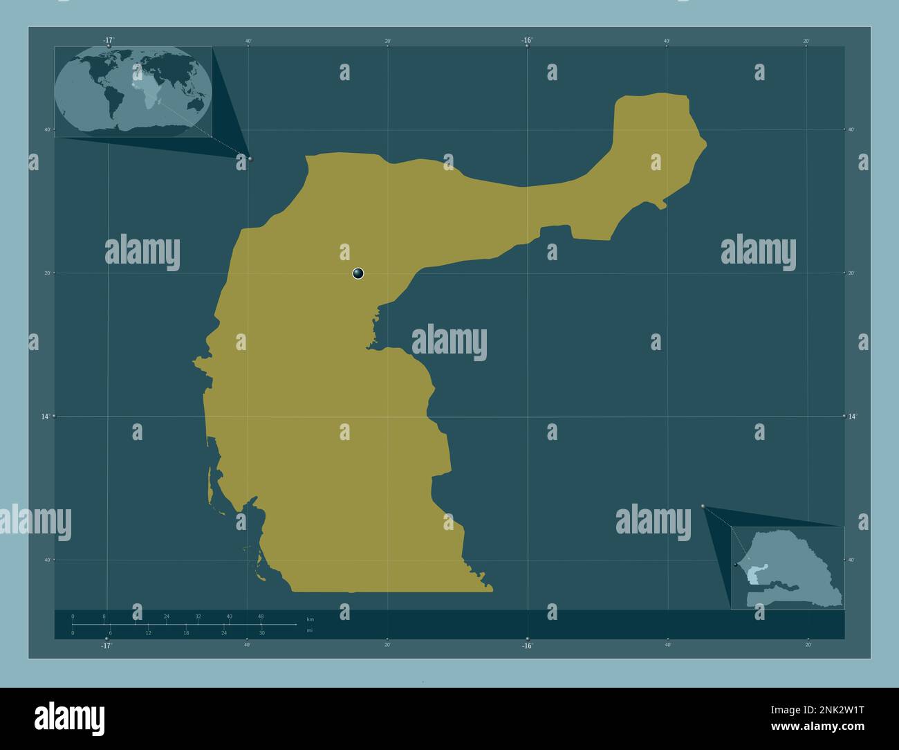 Fatick, region of Senegal. Solid color shape. Corner auxiliary location ...