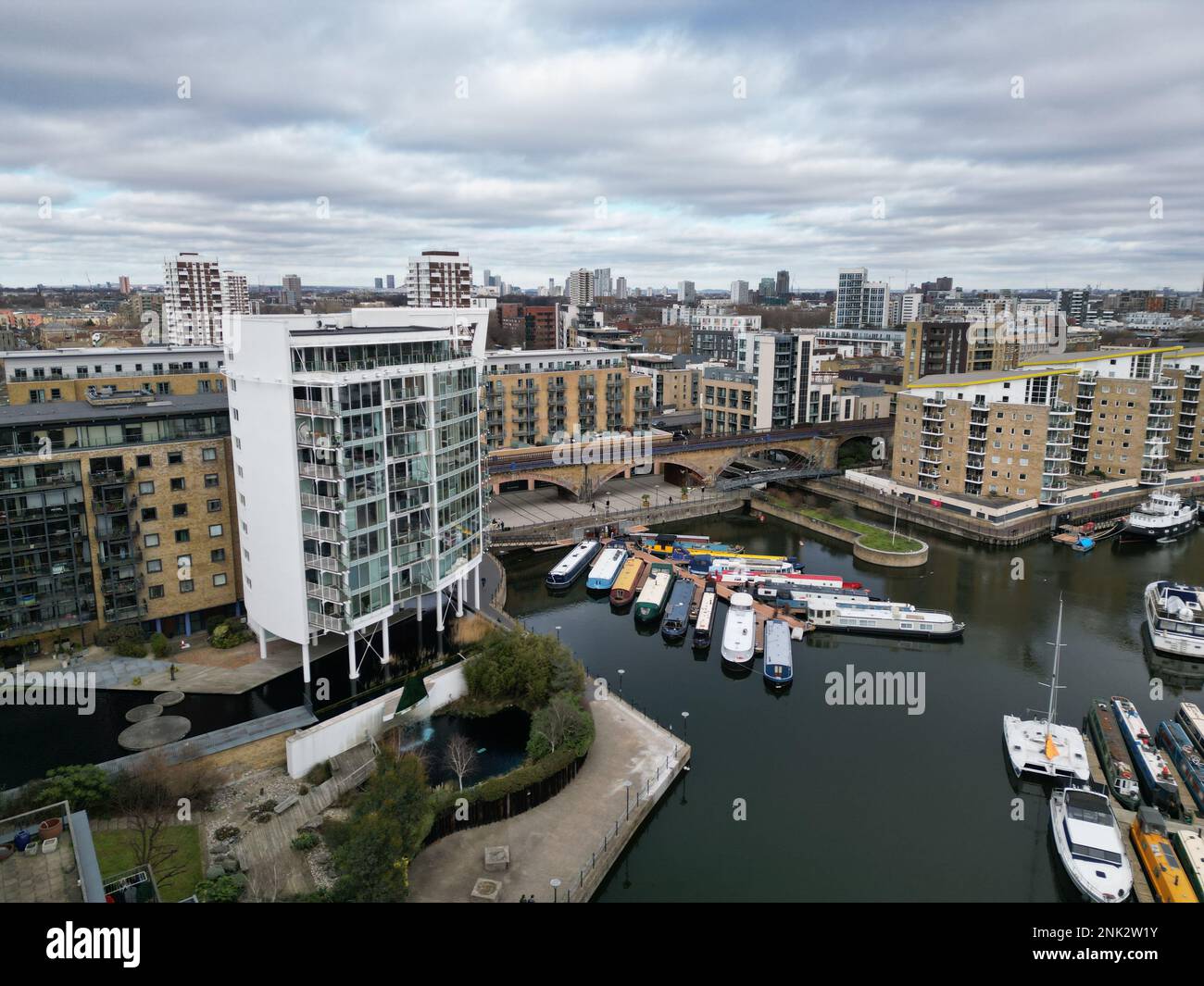 Railway arches DLR Limehouse basin East London Drone, Aerial, view from ...