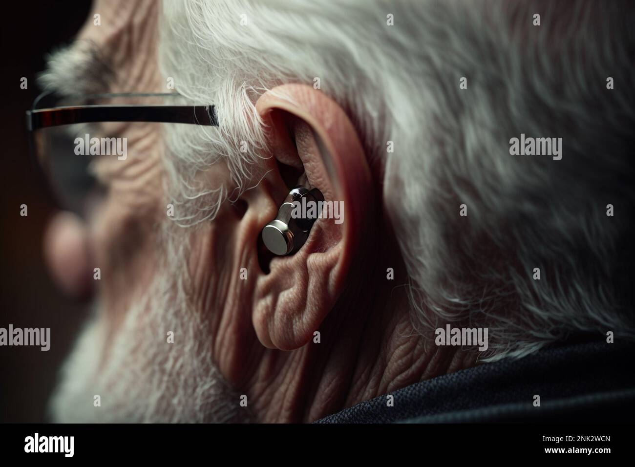 deaf ear grandfather with hearing aid illustration Generative A Stock ...