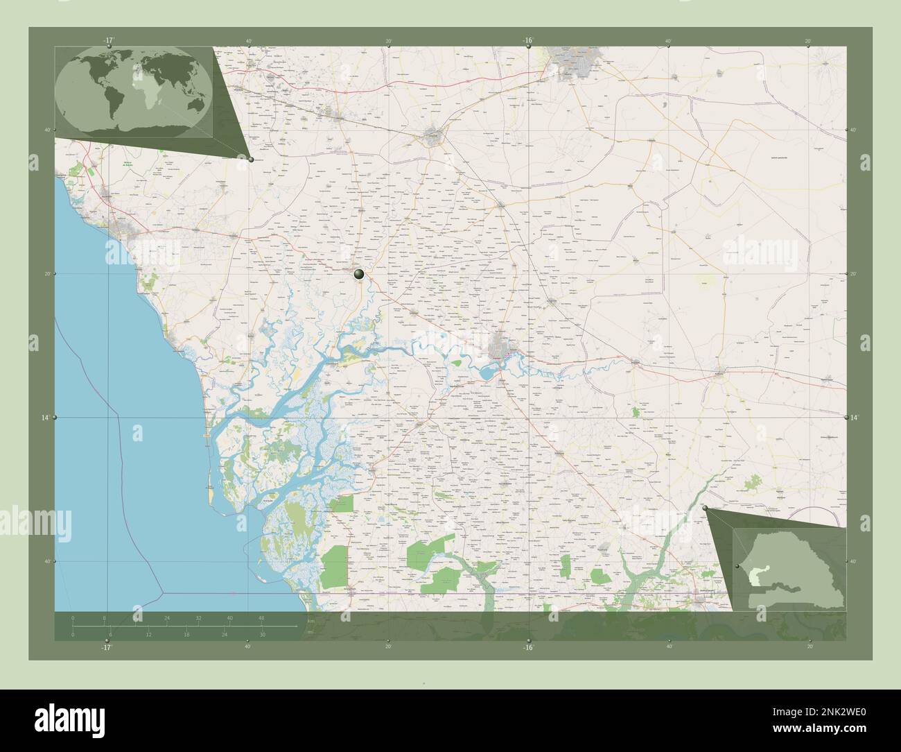 Fatick, region of Senegal. Open Street Map. Corner auxiliary location ...