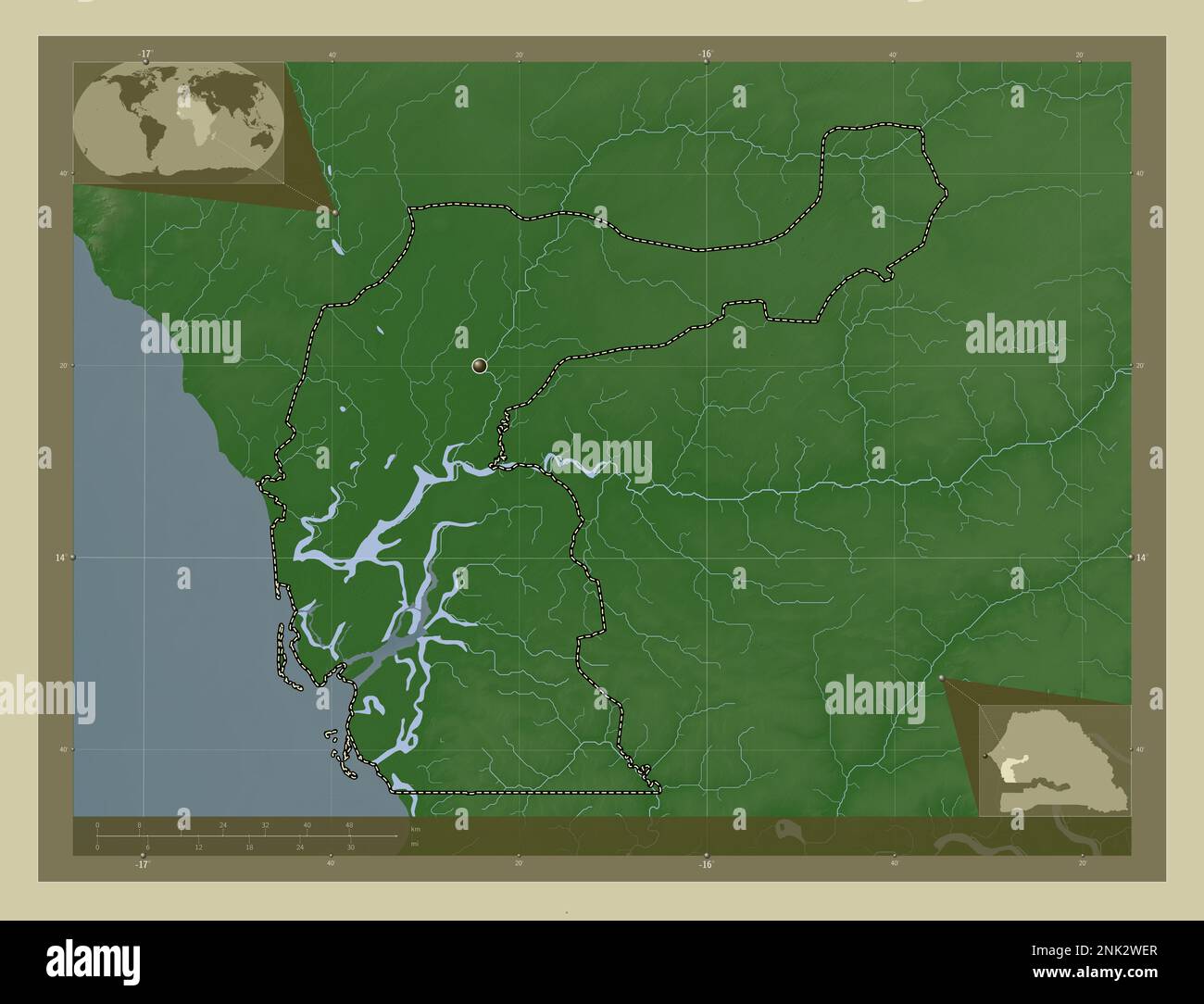 Fatick, region of Senegal. Elevation map colored in wiki style with ...