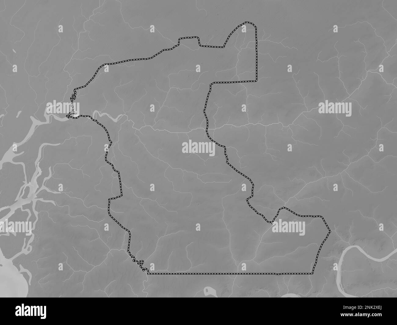Kaolack, region of Senegal. Grayscale elevation map with lakes and ...