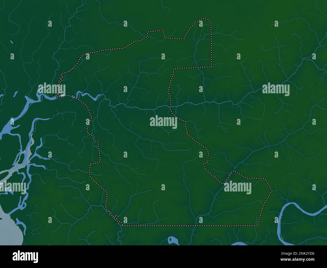 Kaolack, region of Senegal. Colored elevation map with lakes and rivers ...