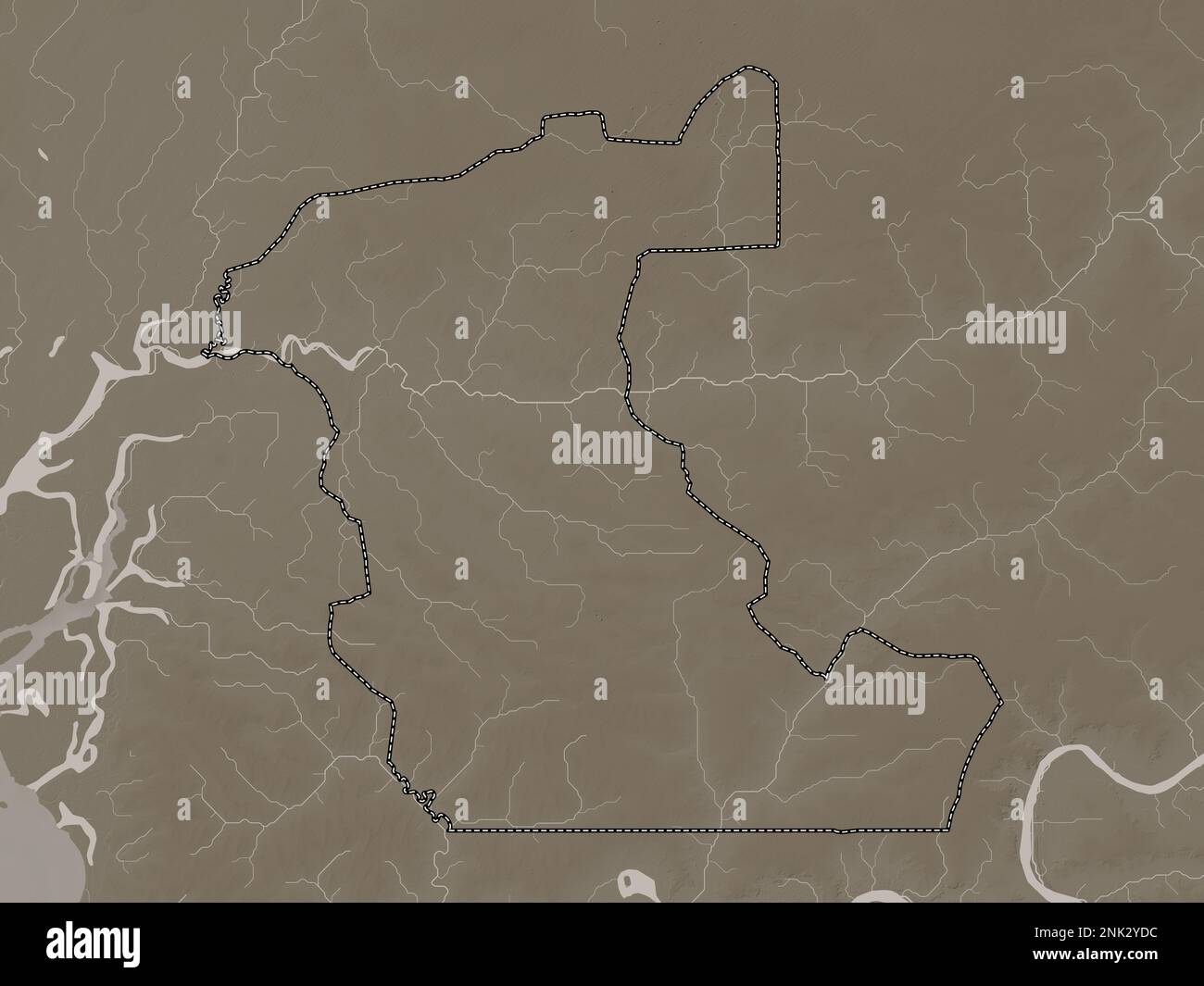 Kaolack, region of Senegal. Elevation map colored in sepia tones with ...