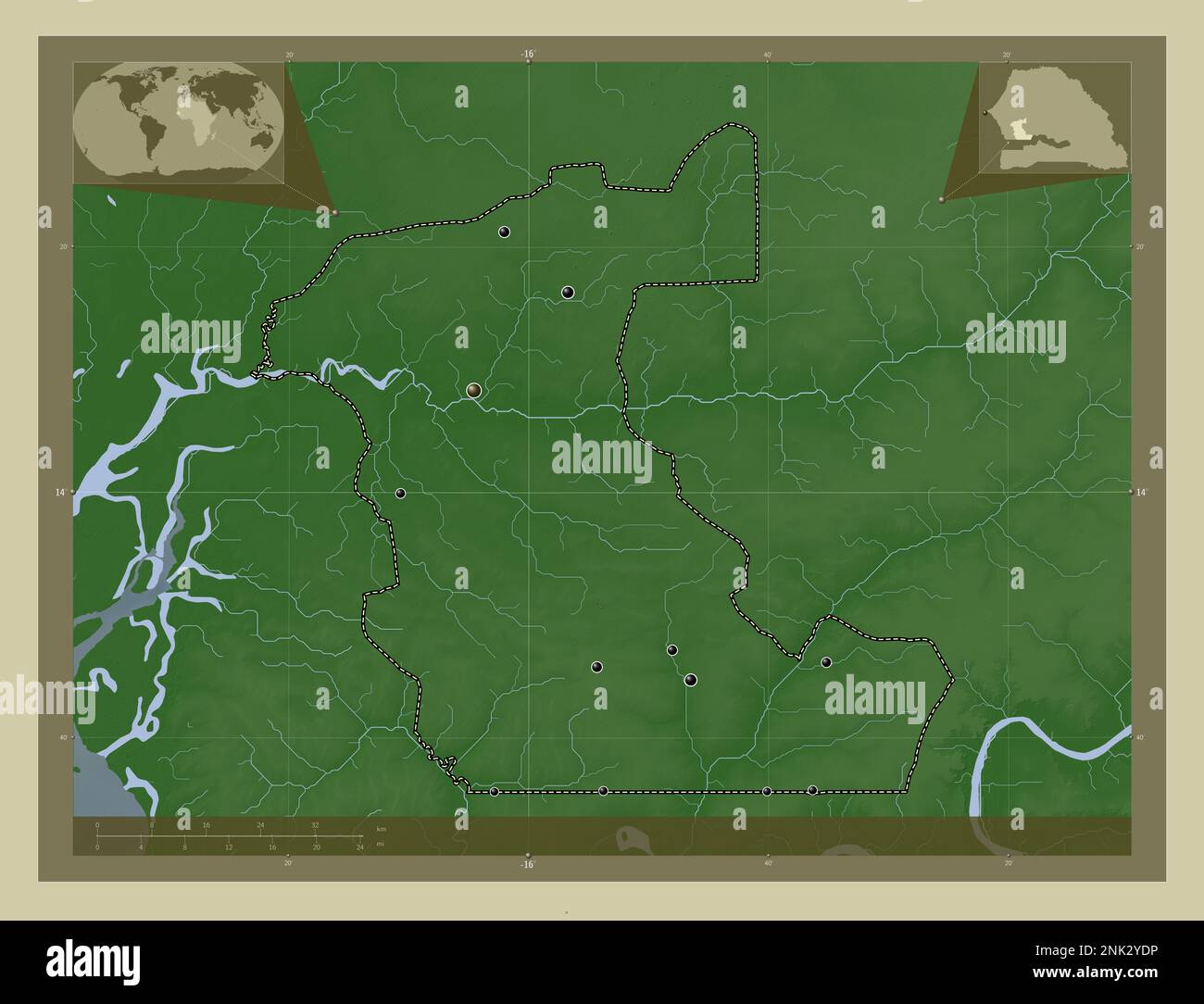 Kaolack, region of Senegal. Elevation map colored in wiki style with ...