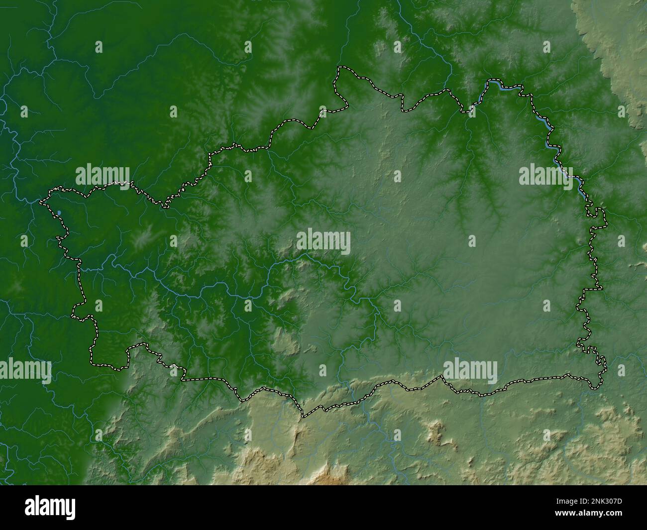 Kedougou, region of Senegal. Colored elevation map with lakes and ...