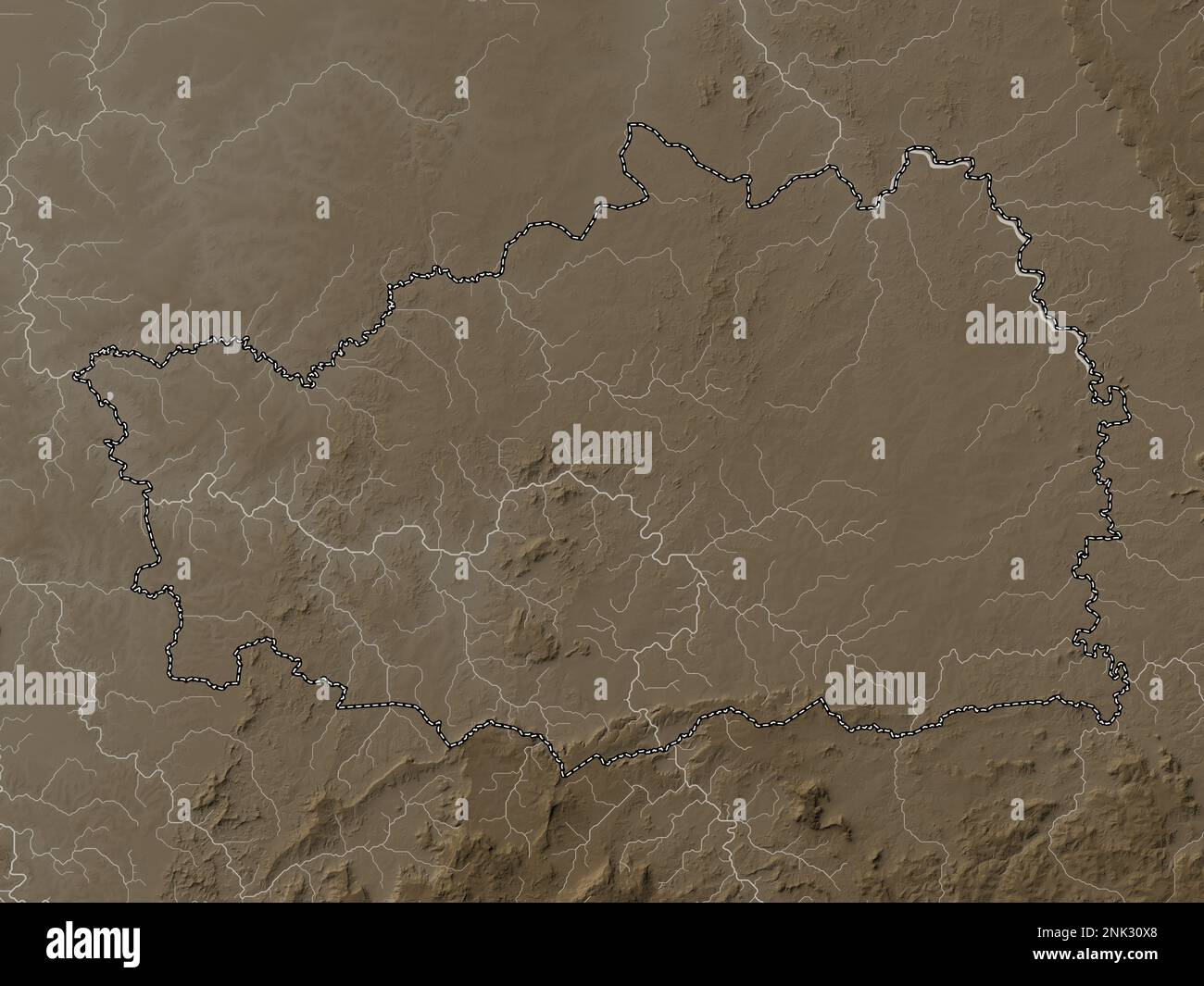 Kedougou, region of Senegal. Elevation map colored in sepia tones with ...
