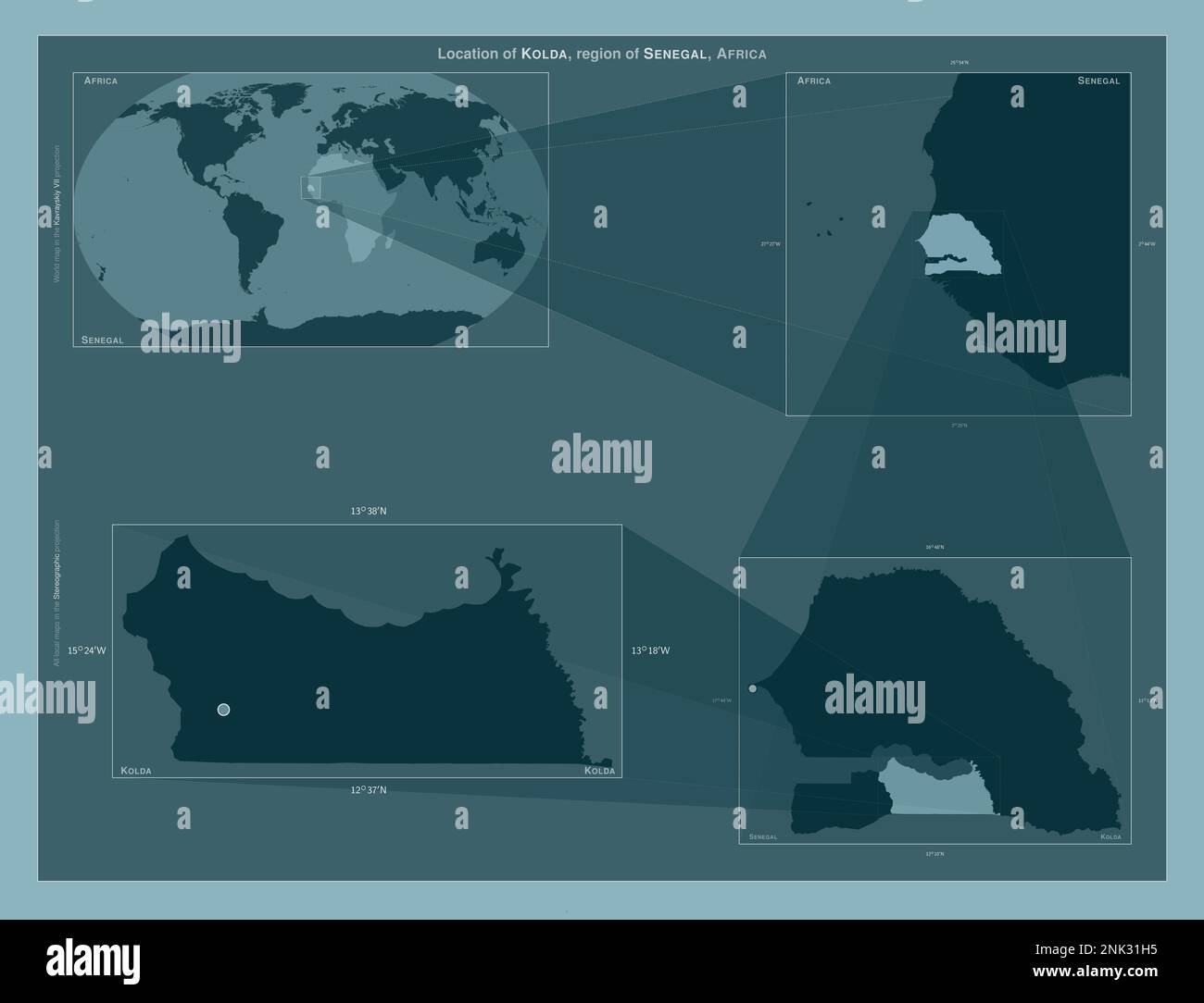 Kolda, region of Senegal. Diagram showing the location of the region on ...