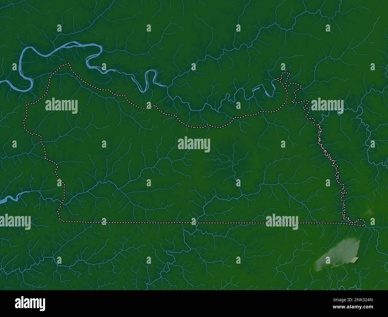 Kolda, region of Senegal. Colored elevation map with lakes and rivers ...