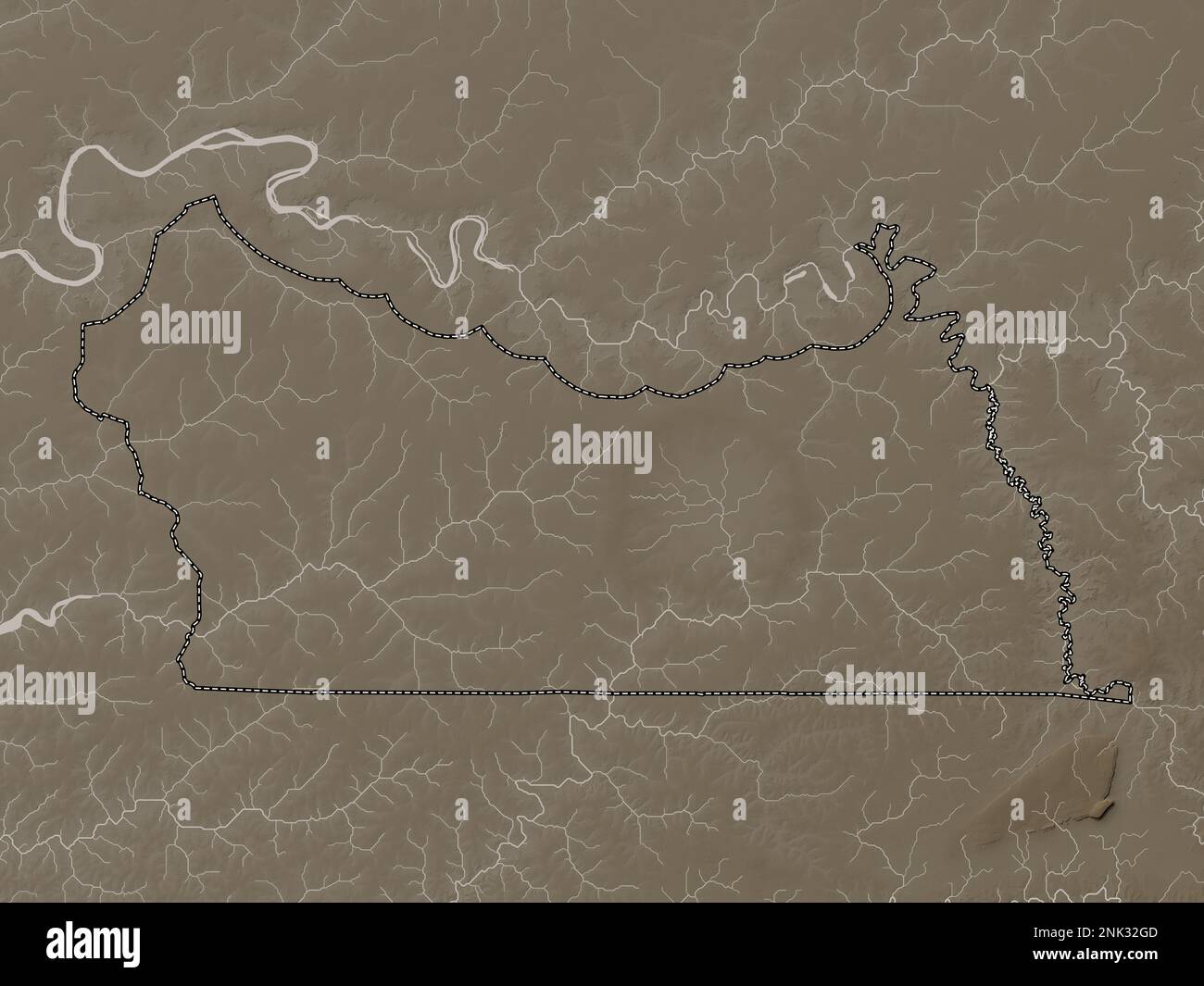 Kolda, region of Senegal. Elevation map colored in sepia tones with ...