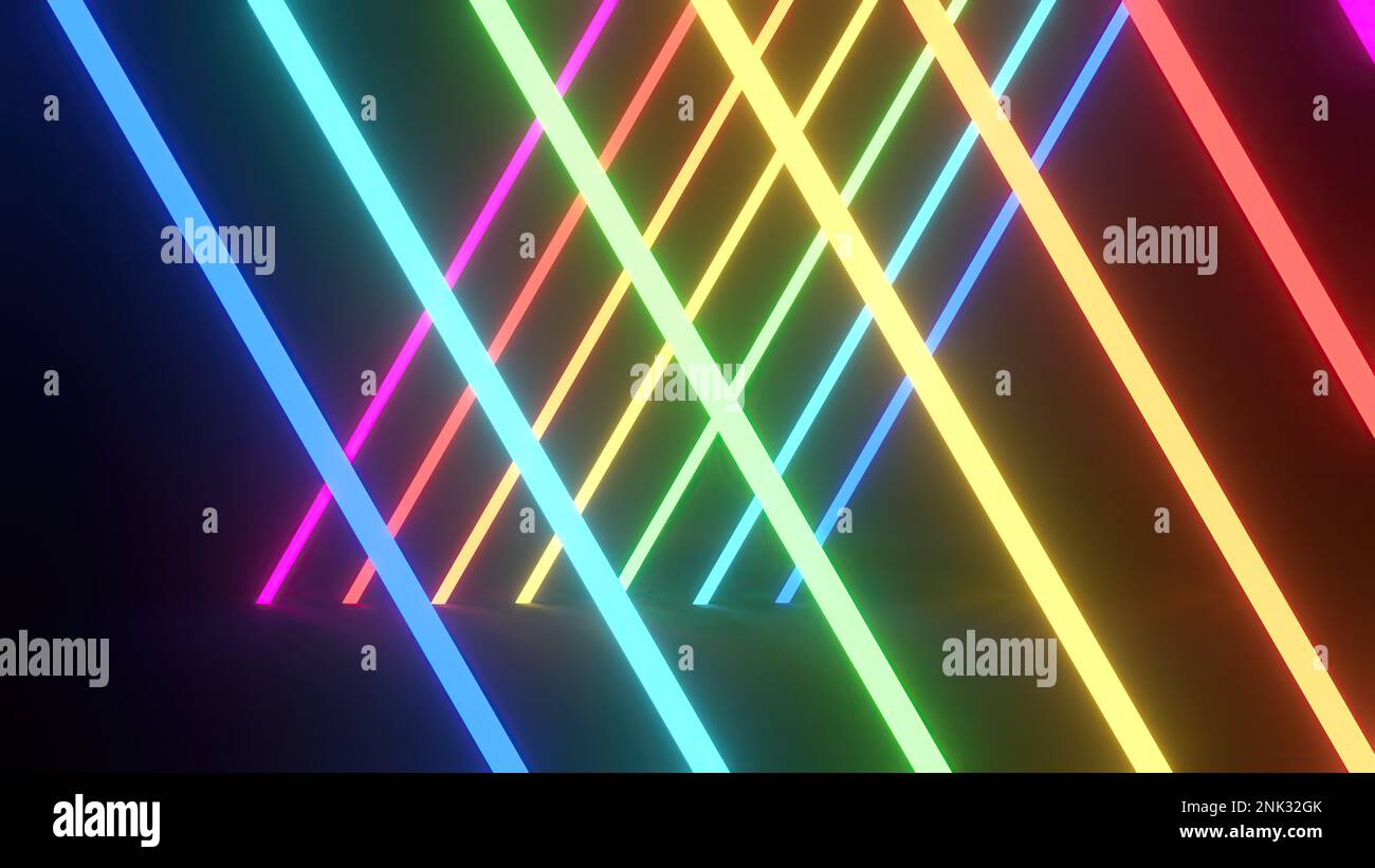 Rainbow -colored light -colored diagonal neon sign abstract, dramatic ...