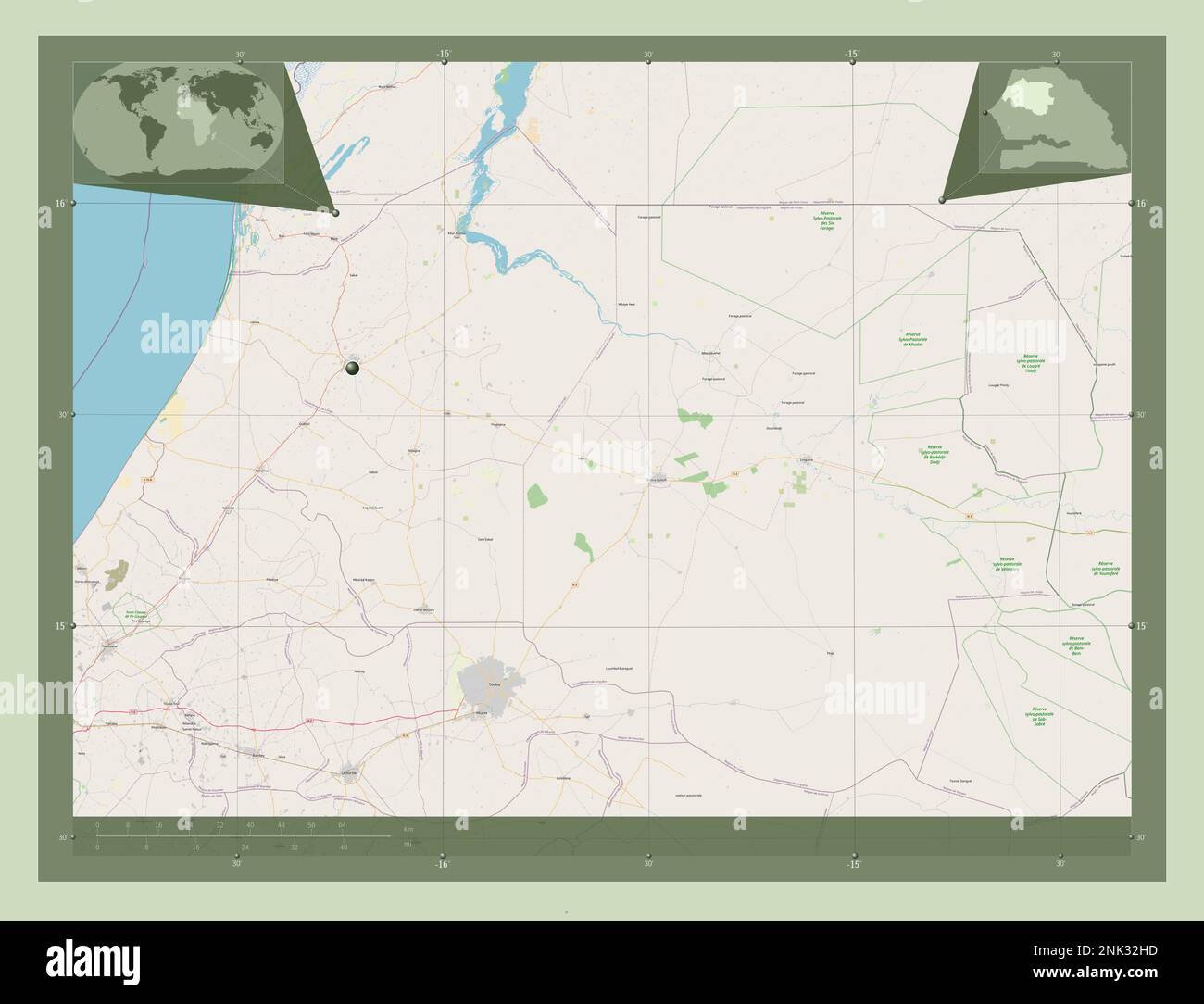 Louga, region of Senegal. Open Street Map. Corner auxiliary location maps Stock Photo - Alamy