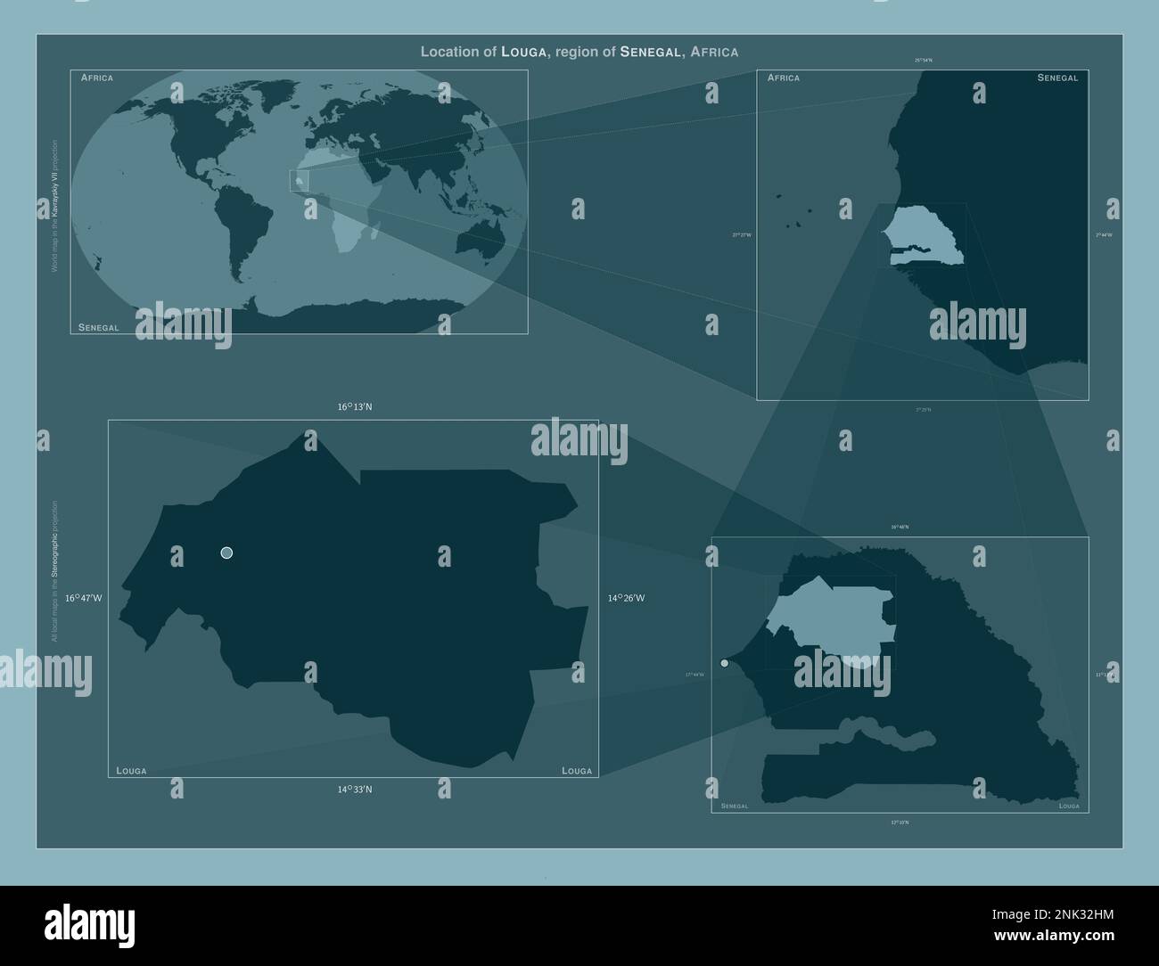Louga, region of Senegal. Diagram showing the location of the region on ...