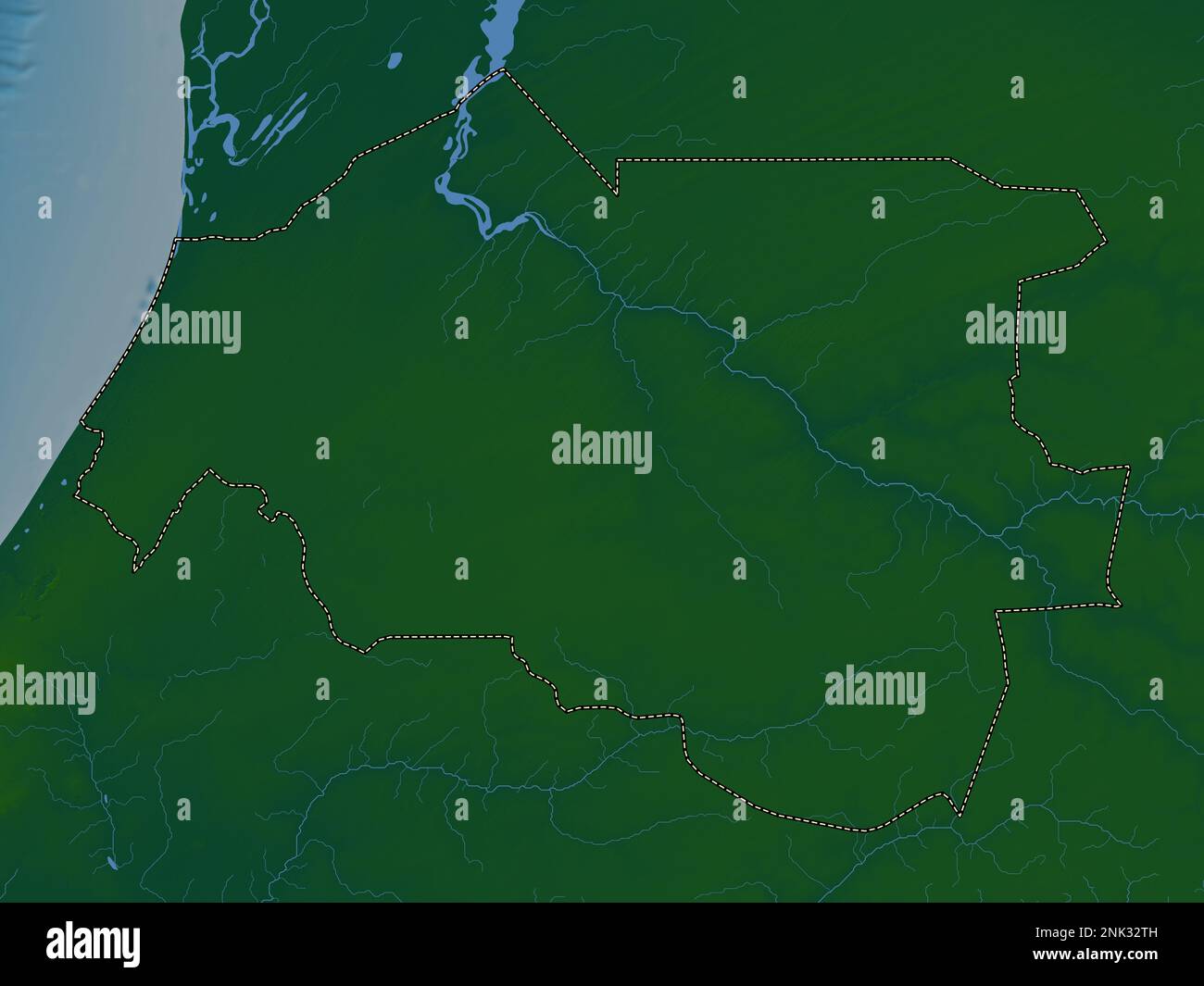 Louga, region of Senegal. Colored elevation map with lakes and rivers ...