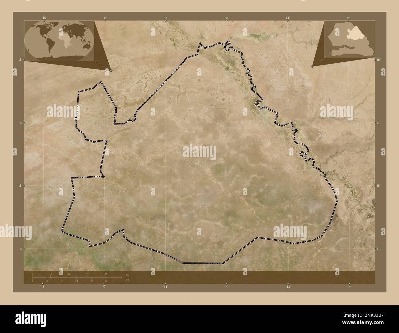 Matam, region of Senegal. Low resolution satellite map. Corner ...