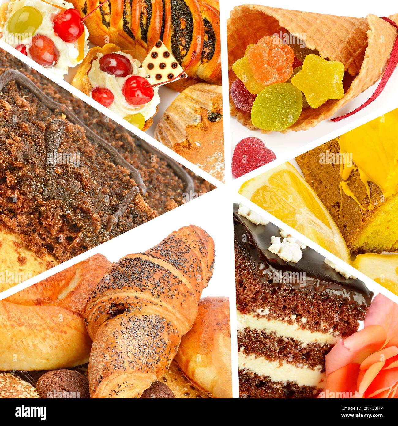 Bright background of desserts and sweet pastries. Photo collage Stock ...