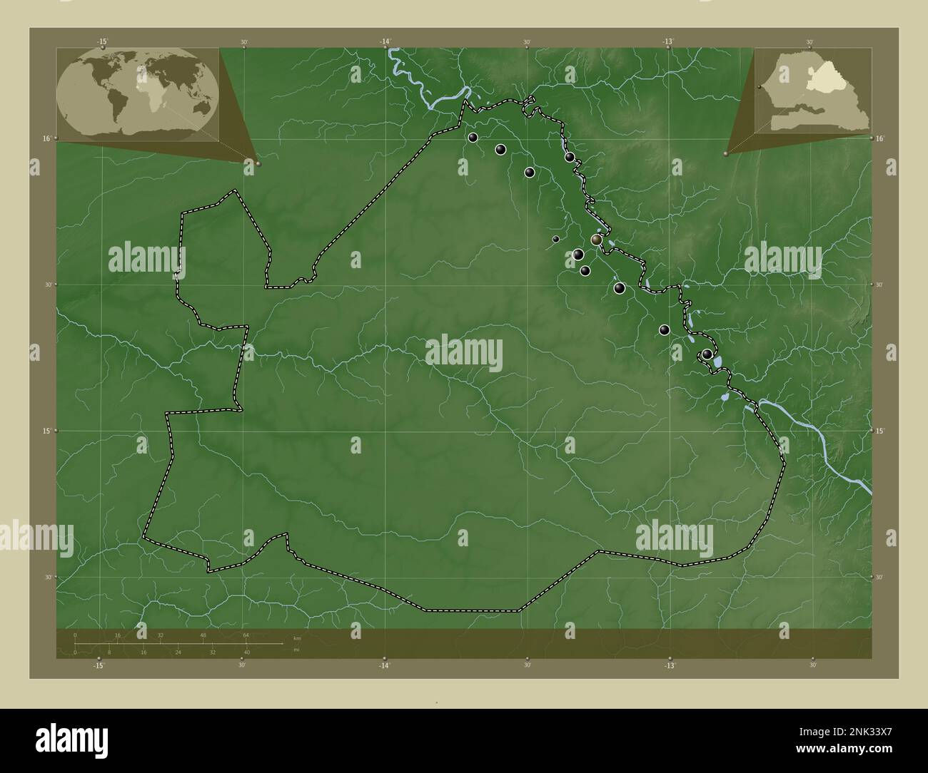 Matam, region of Senegal. Elevation map colored in wiki style with ...